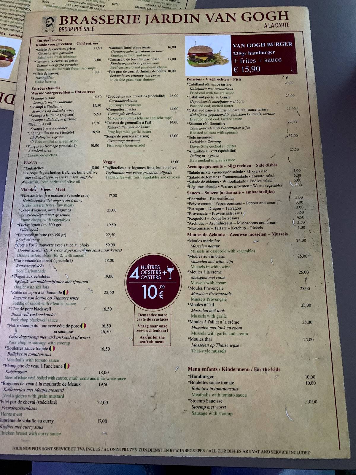 Menu at Jardin Van Gogh, Brussels, Pl. Sainte-Catherine 5/7