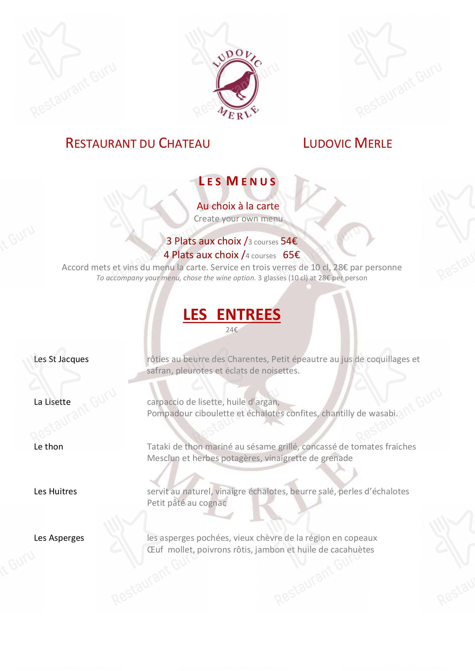 Menu au Restaurant du Château, Jarnac