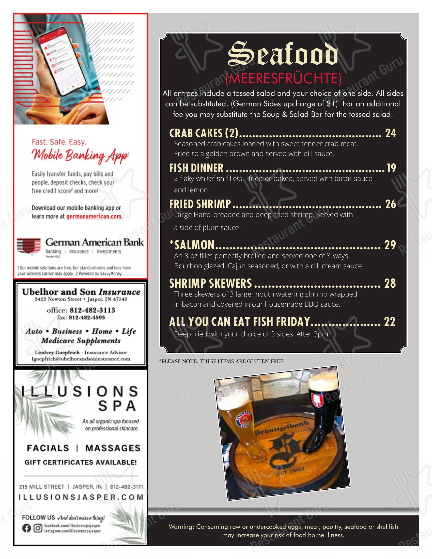 Menu at Schnitzelbank restaurant, Jasper