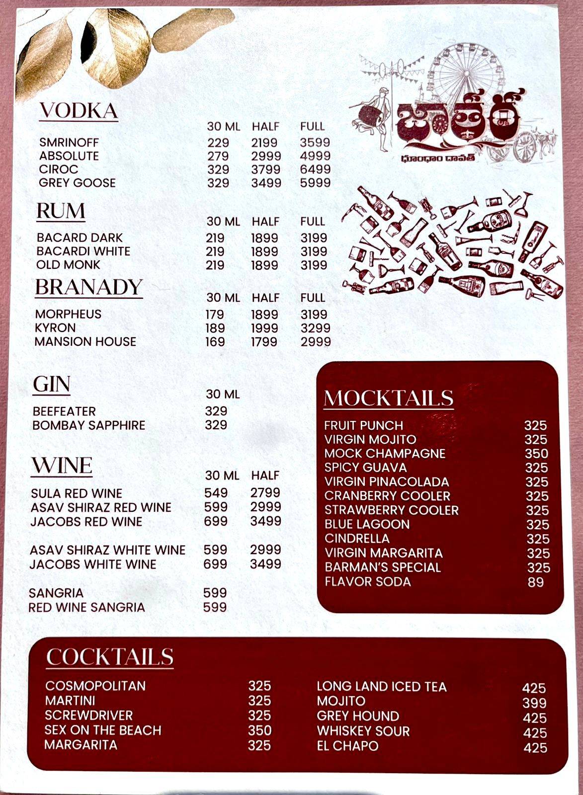 Menu at Jathara Bar & Kitchen, Hyderabad