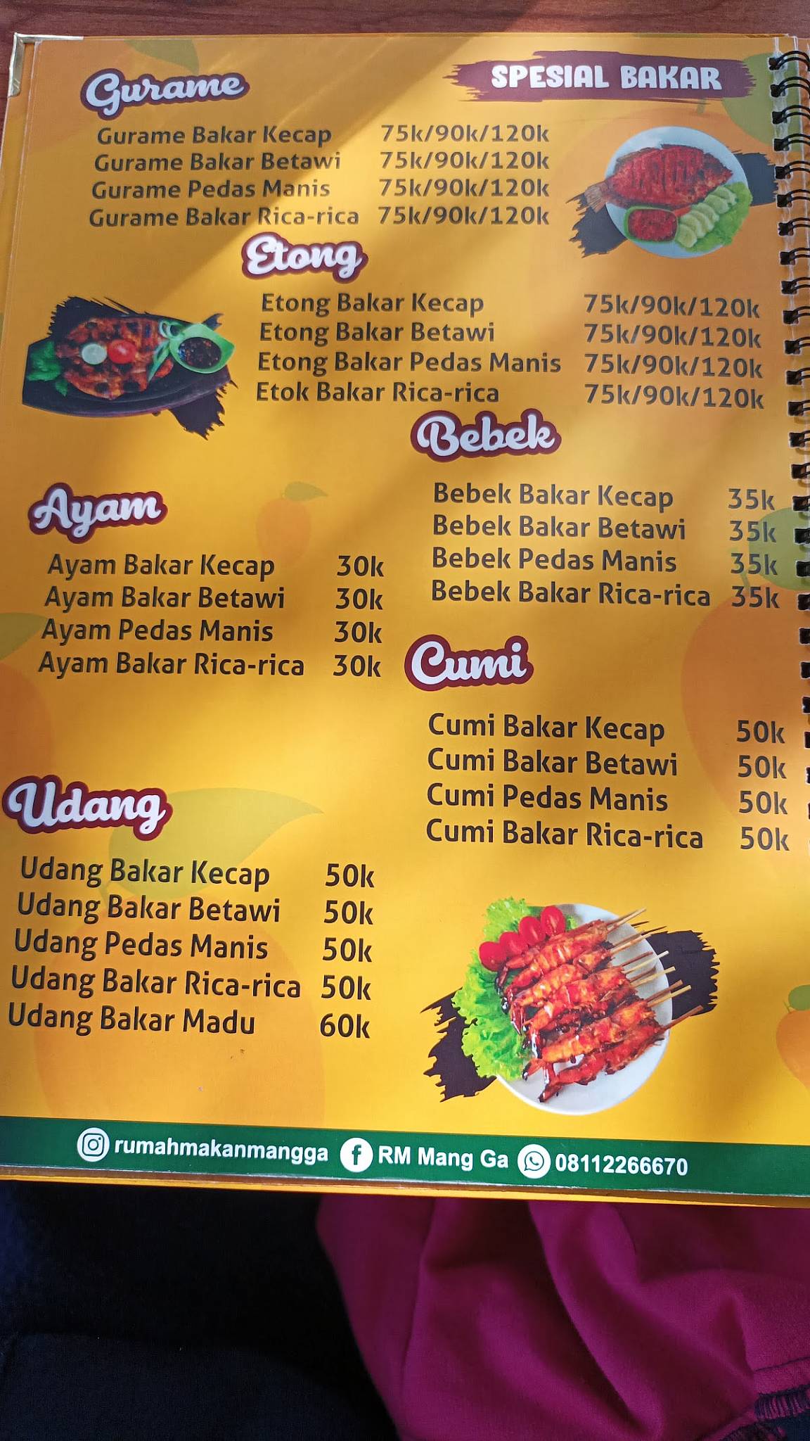 Menu at RM Mangga dan Pemancingan Keluarga restaurant, Jatibarang