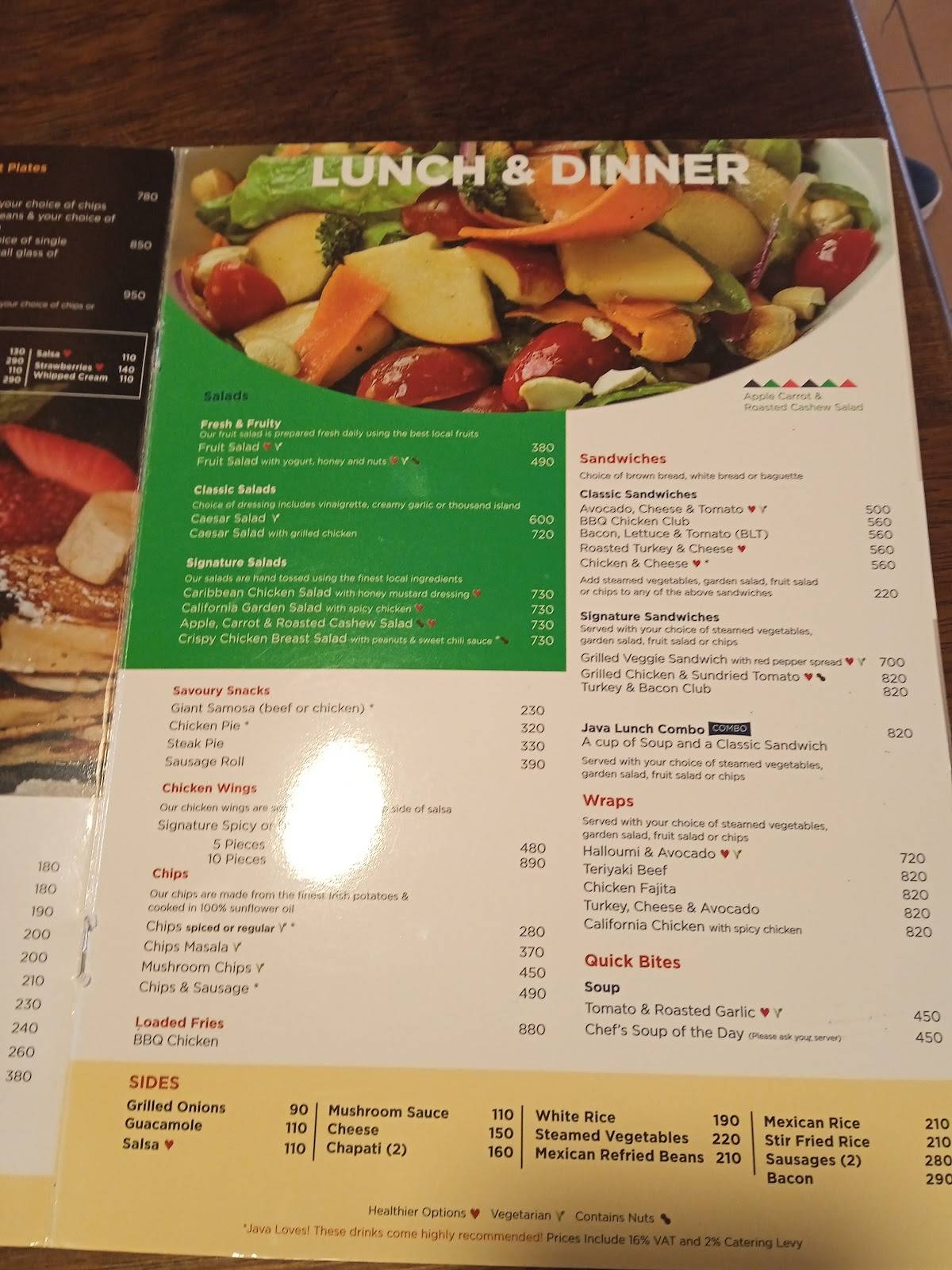 Menu at Java House - Lenana Rd (Astrol) restaurant, Nairobi, Lenana Rd