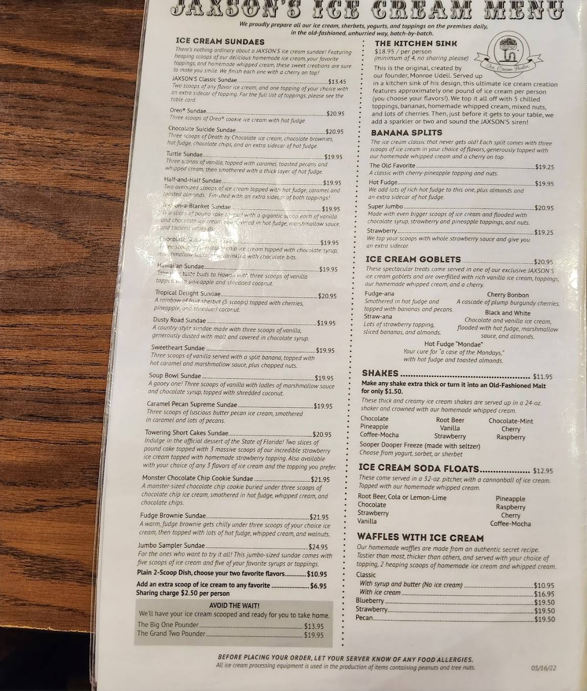 Menu at Jaxson's Ice Cream Parlor & Restaurant, Dania Beach