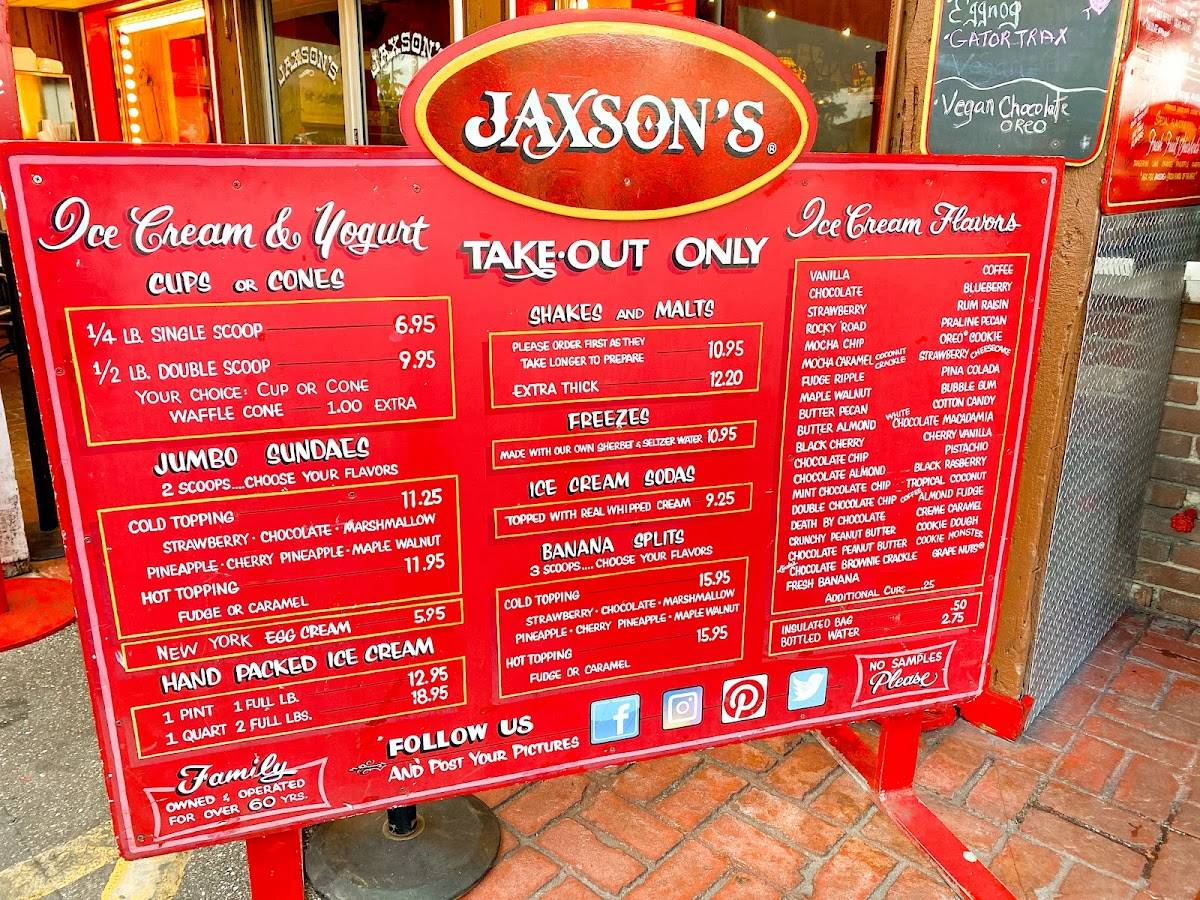 Menu at Jaxson's Ice Cream Parlor & Restaurant, Dania Beach