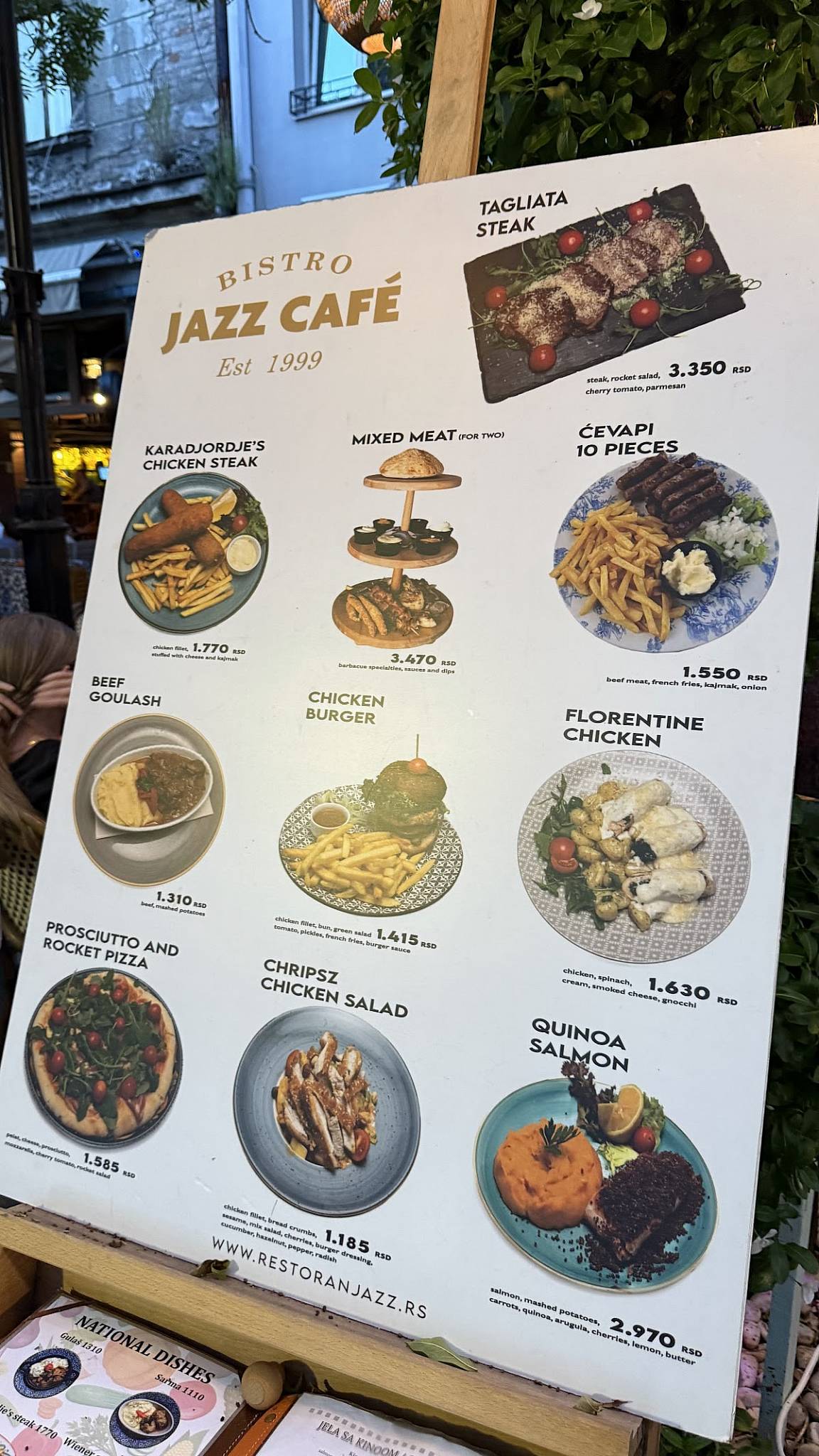 Menu at Jazz Restaurant, Belgrade