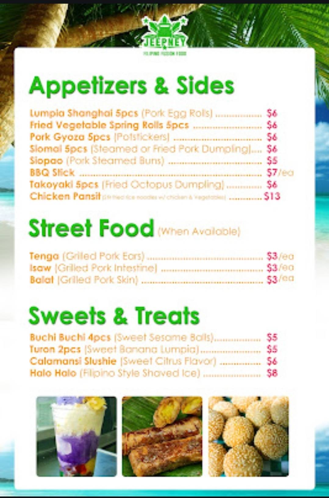 Carta del restaurante Jeepney Filipino Hawaiian Fusion Food, Anchorage