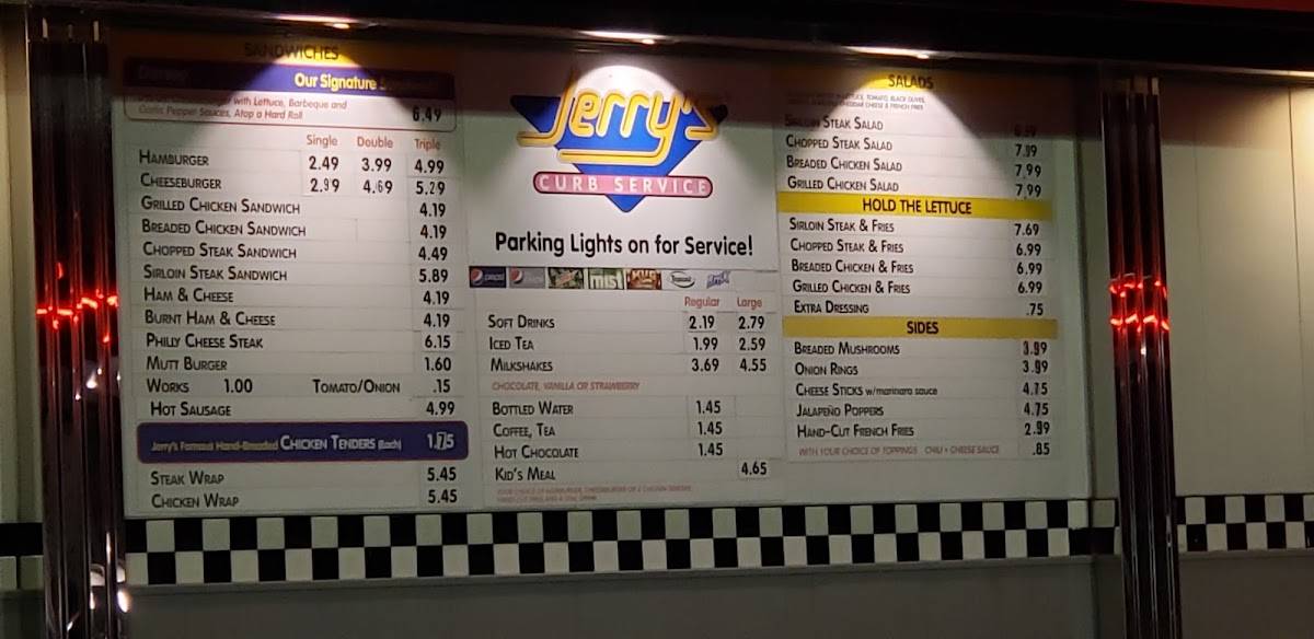 Menu at Jerry's Curb Service fast food, Beaver