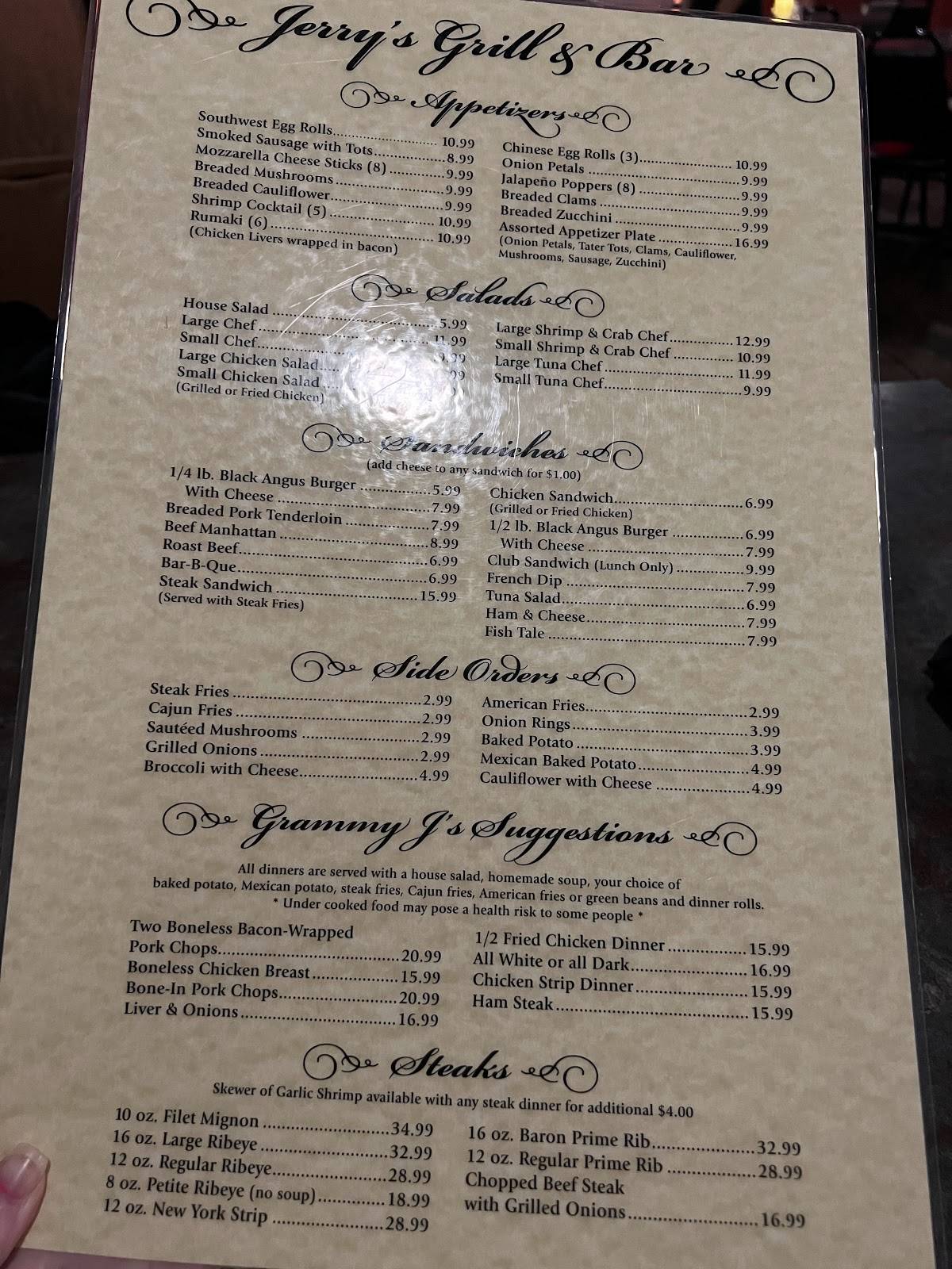 Menu at Jerry's Grill & Bar, Centralia, 835 Wabash Ave