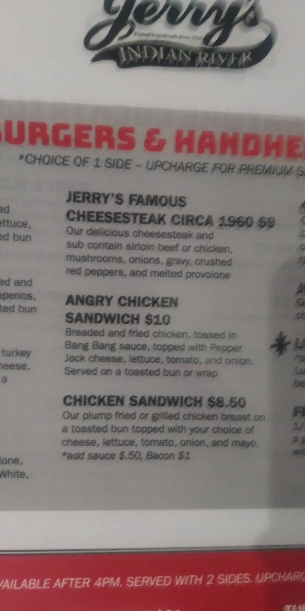Menu at Jerry's Restaurant & Lounge, Chesapeake