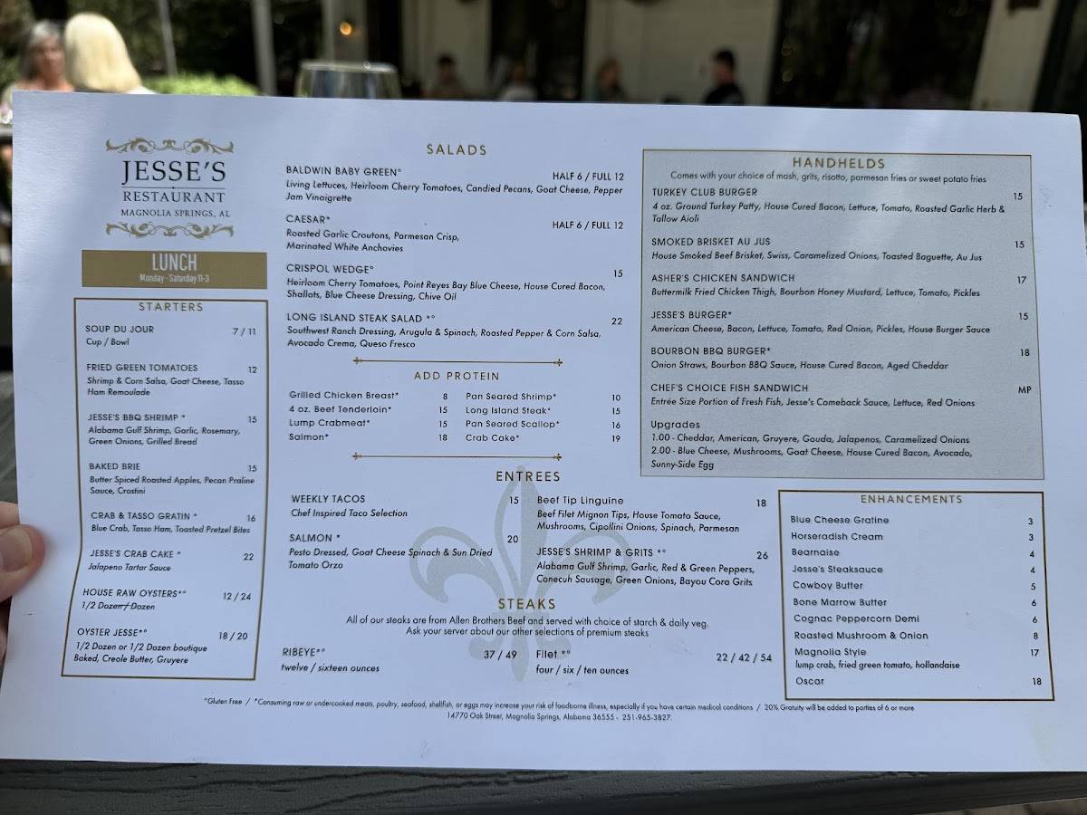 Menu at Jesses Restaurant, Magnolia Springs