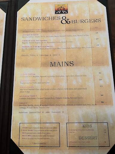 Menu at Jet Set Pub, Cornwall