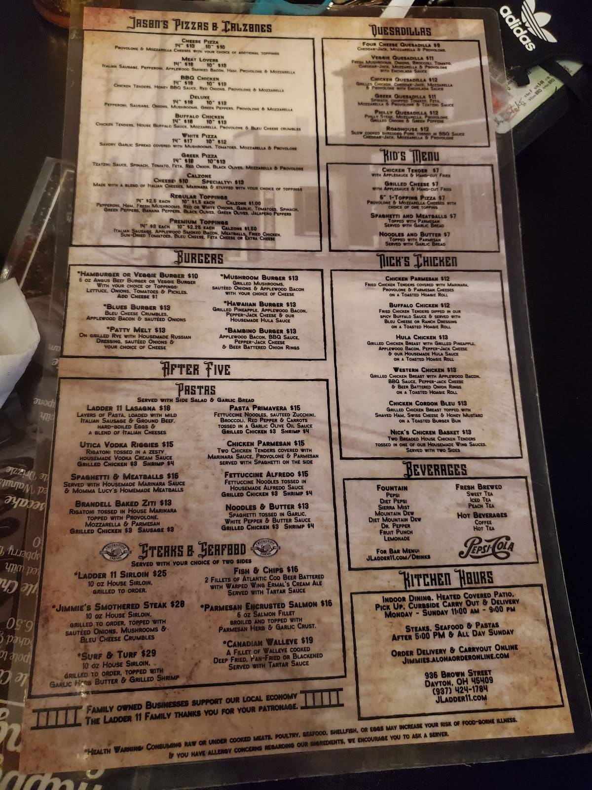 Menu at Jimmie's Ladder 11 pub & bar, Dayton, 936 Brown St