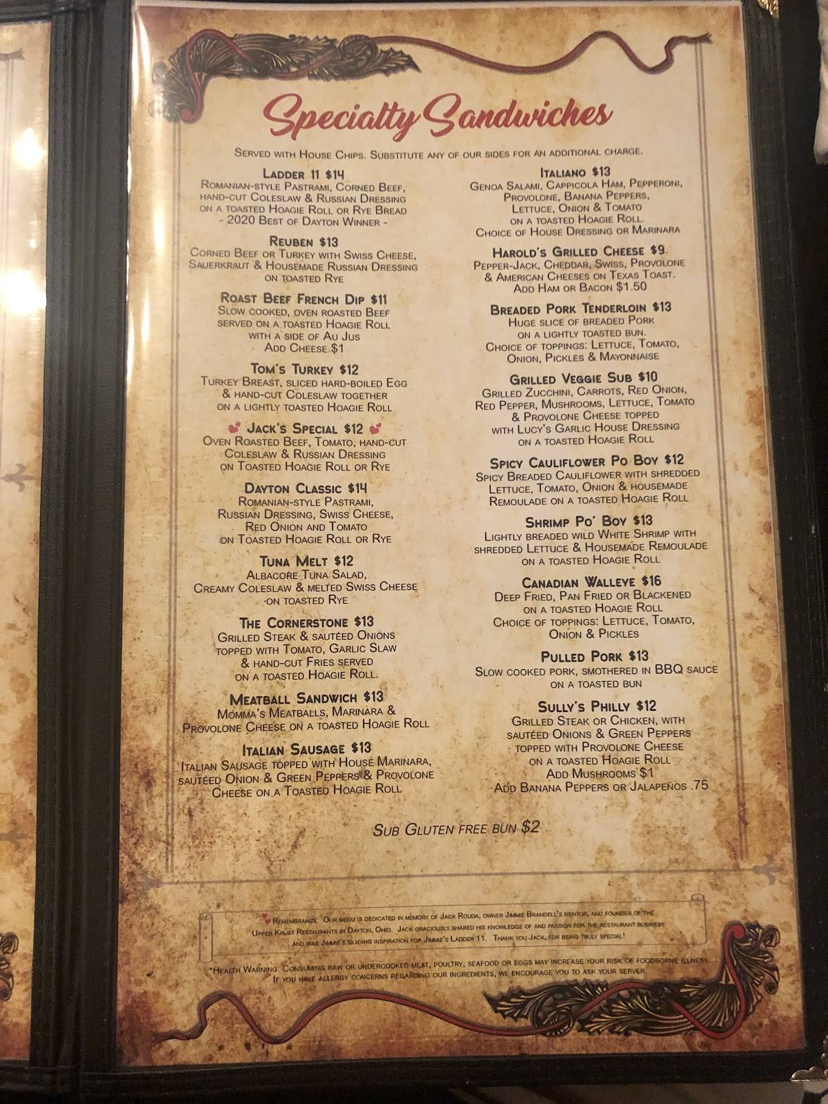 Menu at Jimmie's Ladder 11 pub & bar, Dayton, 936 Brown St