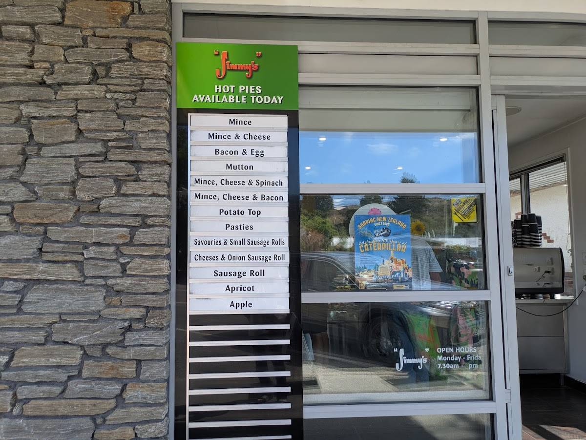 Menu at Jimmy's Pies restaurant, Roxburgh