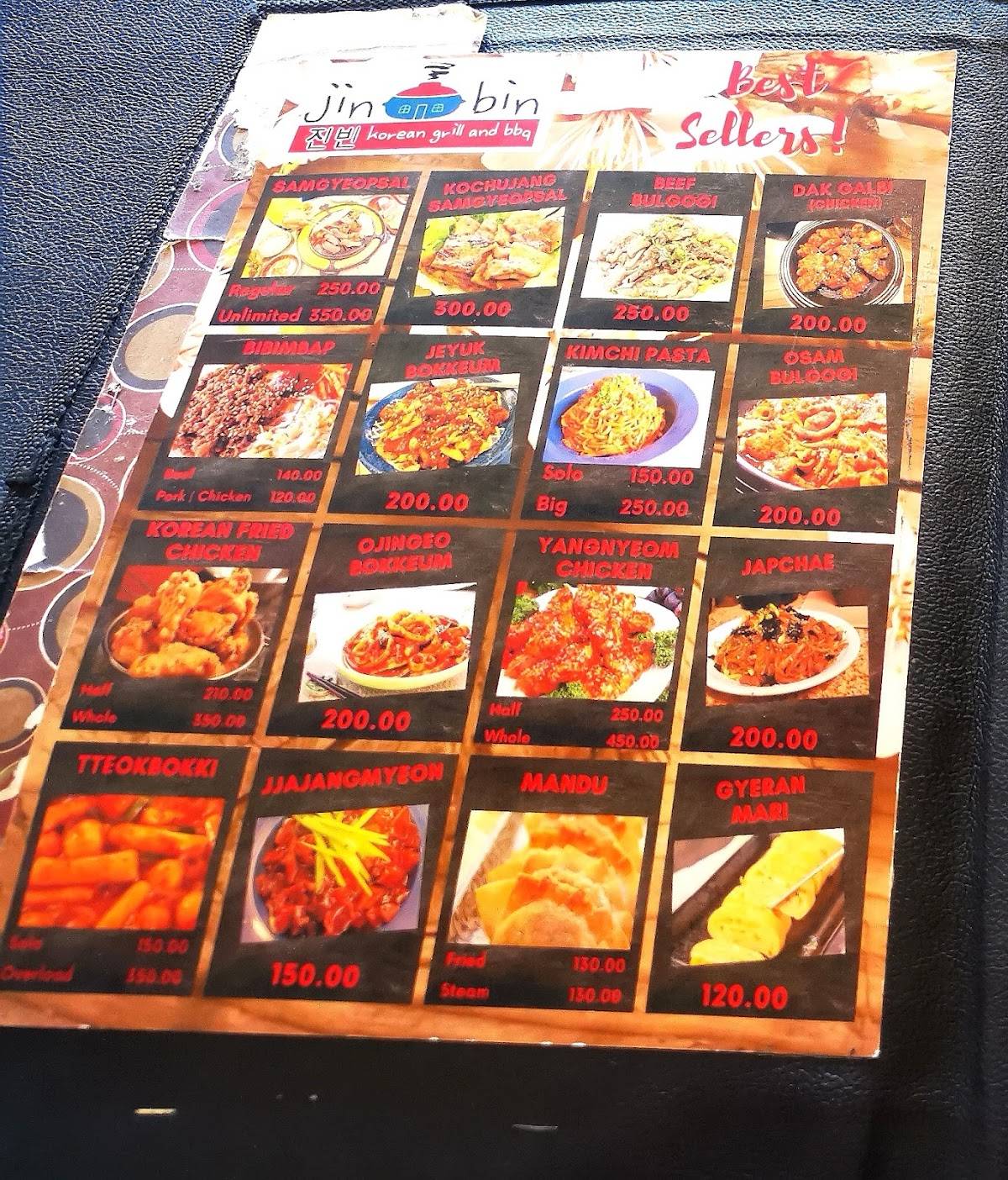 Carta de Jin Bin 진빈 Korean Grill and BBQ, Digos