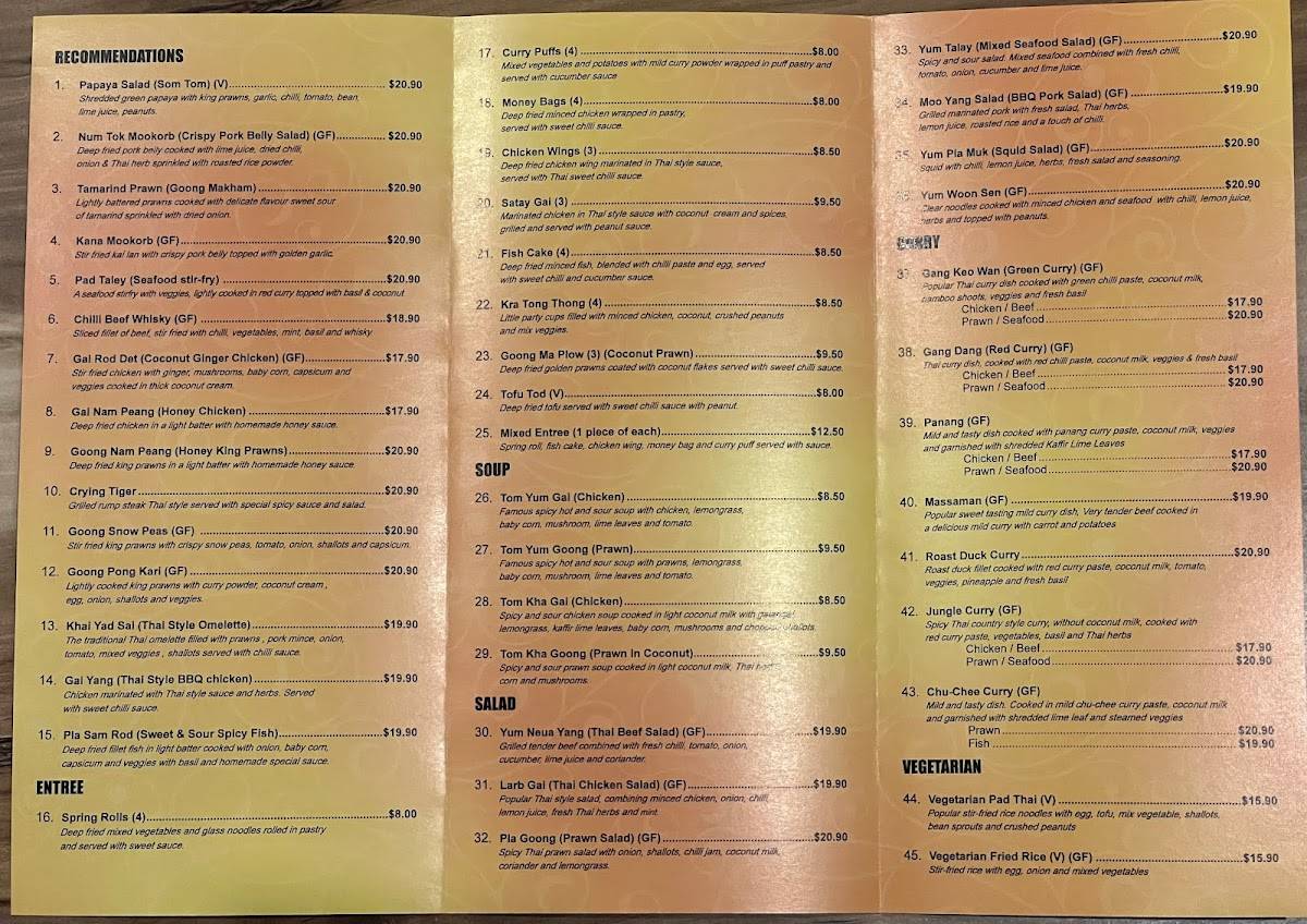 Menu at Jindalee Thai Perth restaurant, Jindalee