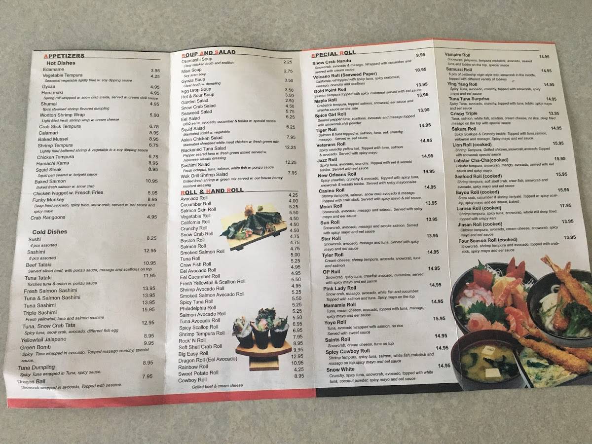 Menu at Jinsan Sushi restaurant, Galliano