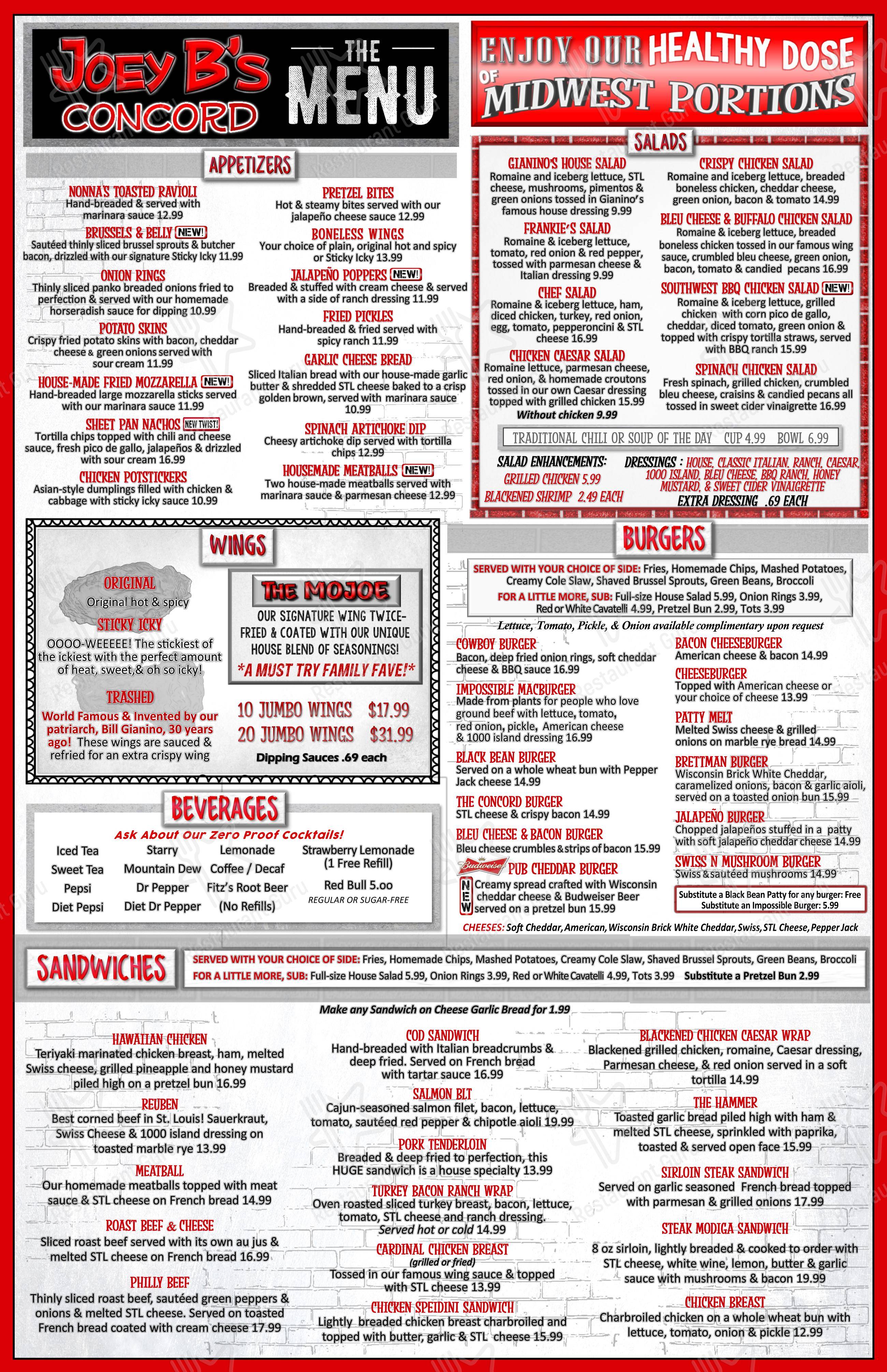 Menu at Joey B's pub & bar, St. Louis, 189 Concord Plaza Shopping Ctr