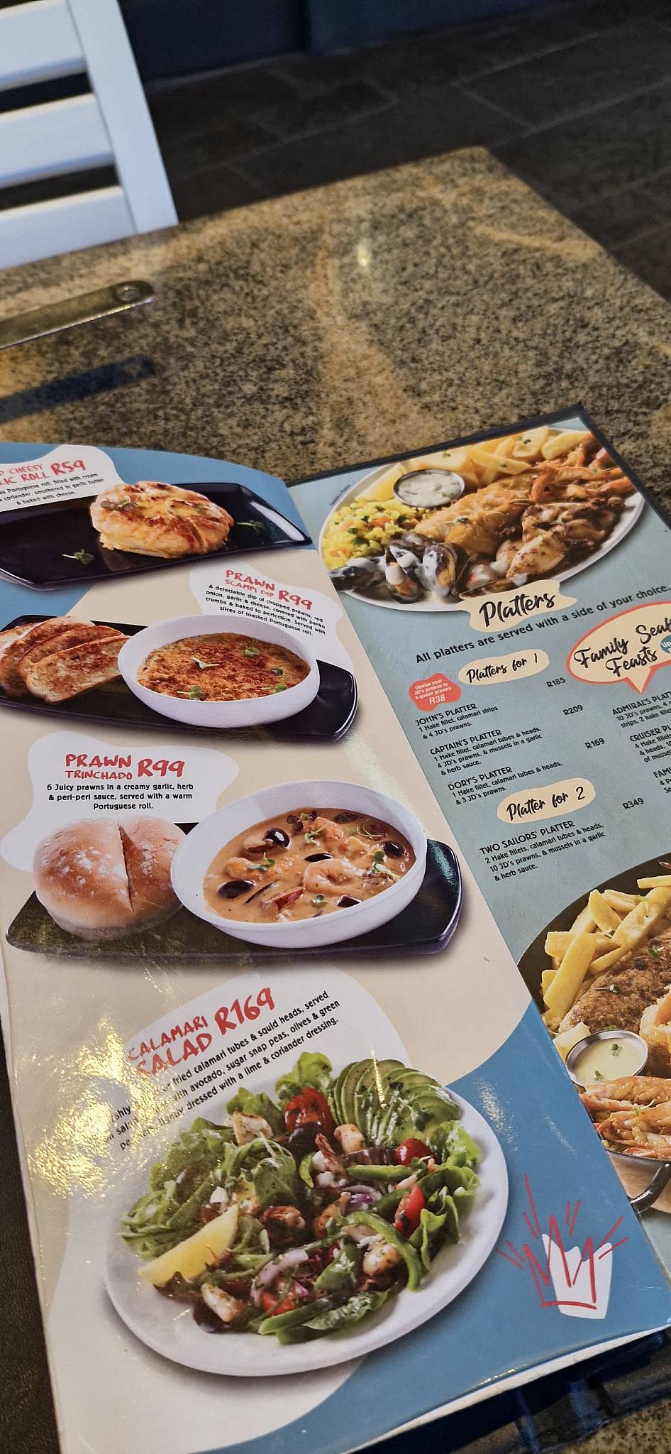 Menu at John Dory's Suncoast restaurant, Durban, Shop LR019