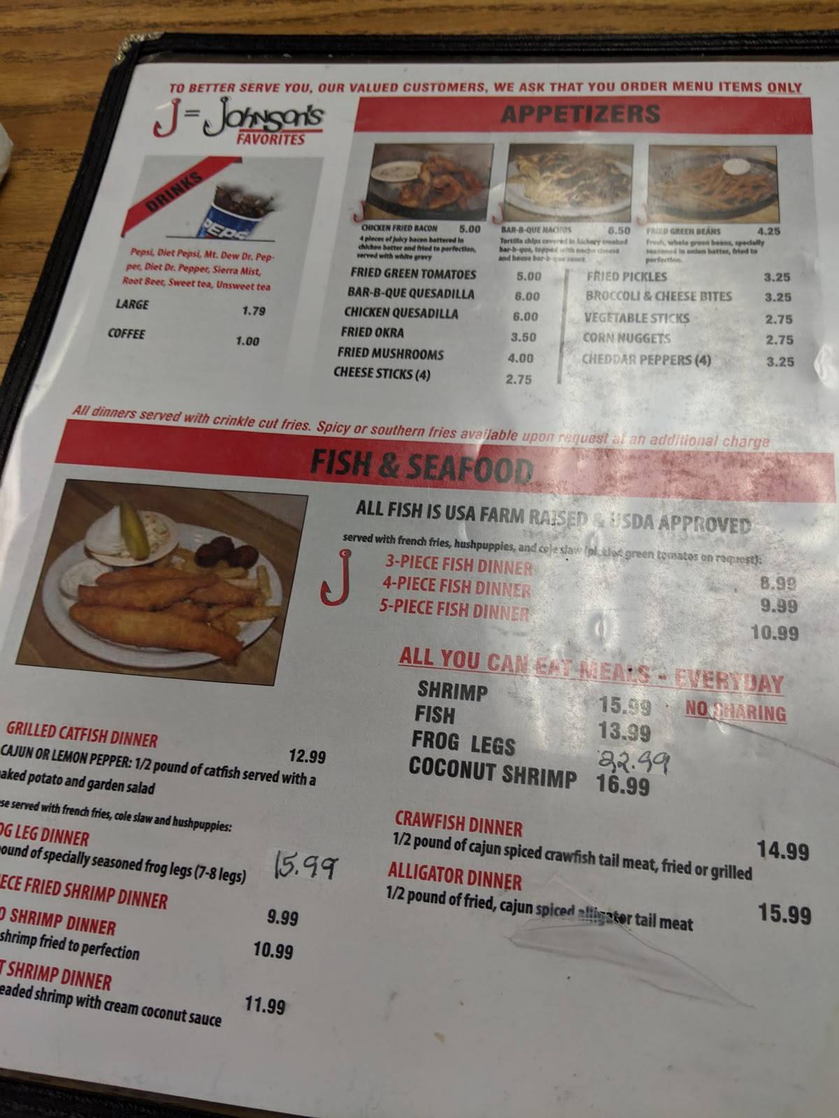 Menu at Johnson's Fish House & Diner BBQ, Wynne