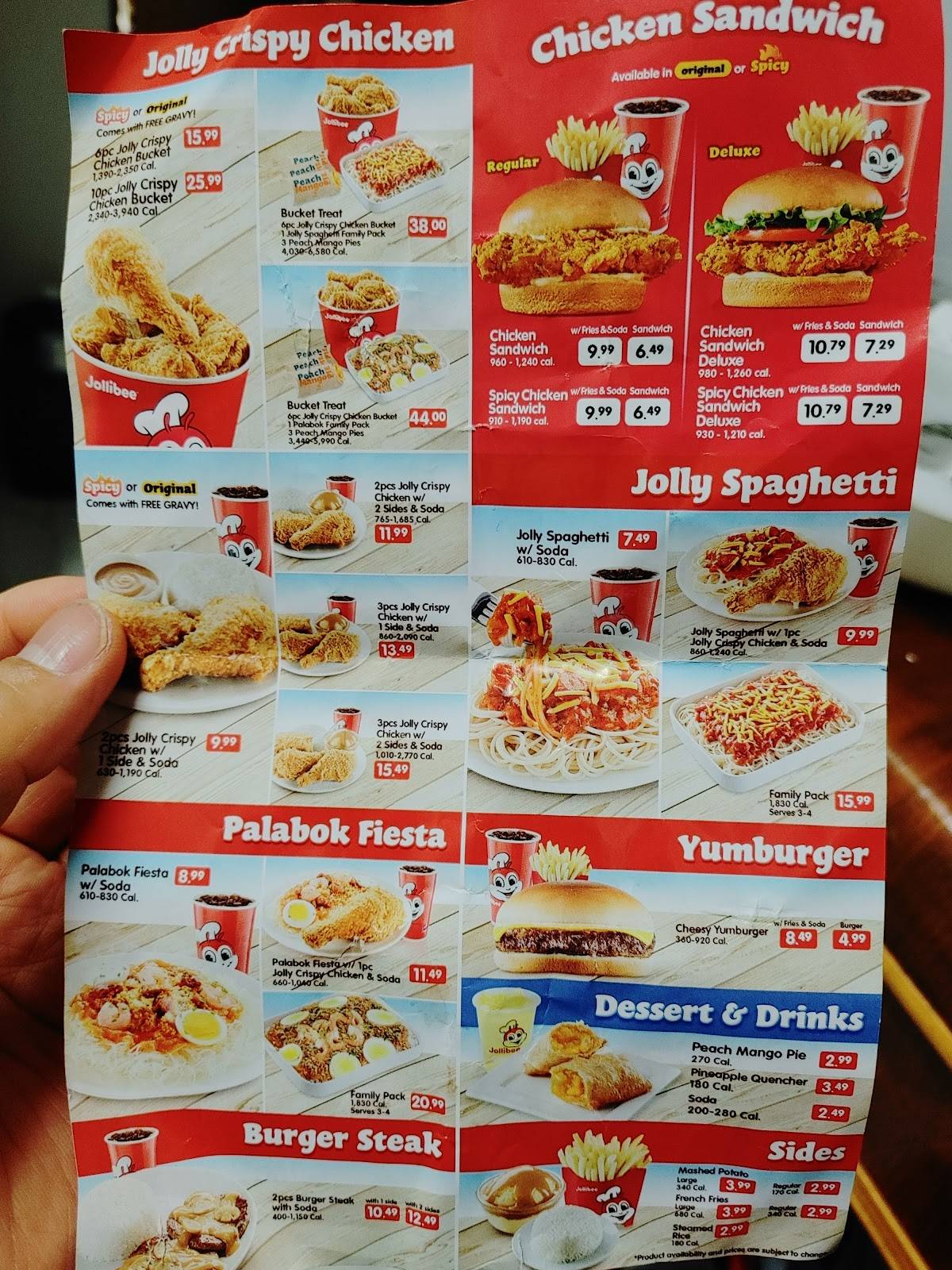 Menu at Jollibee fast food, Vancouver, 833 Granville St