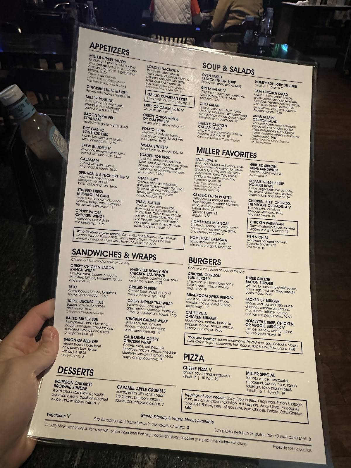Menu at Jolly Miller Pub, Chilliwack