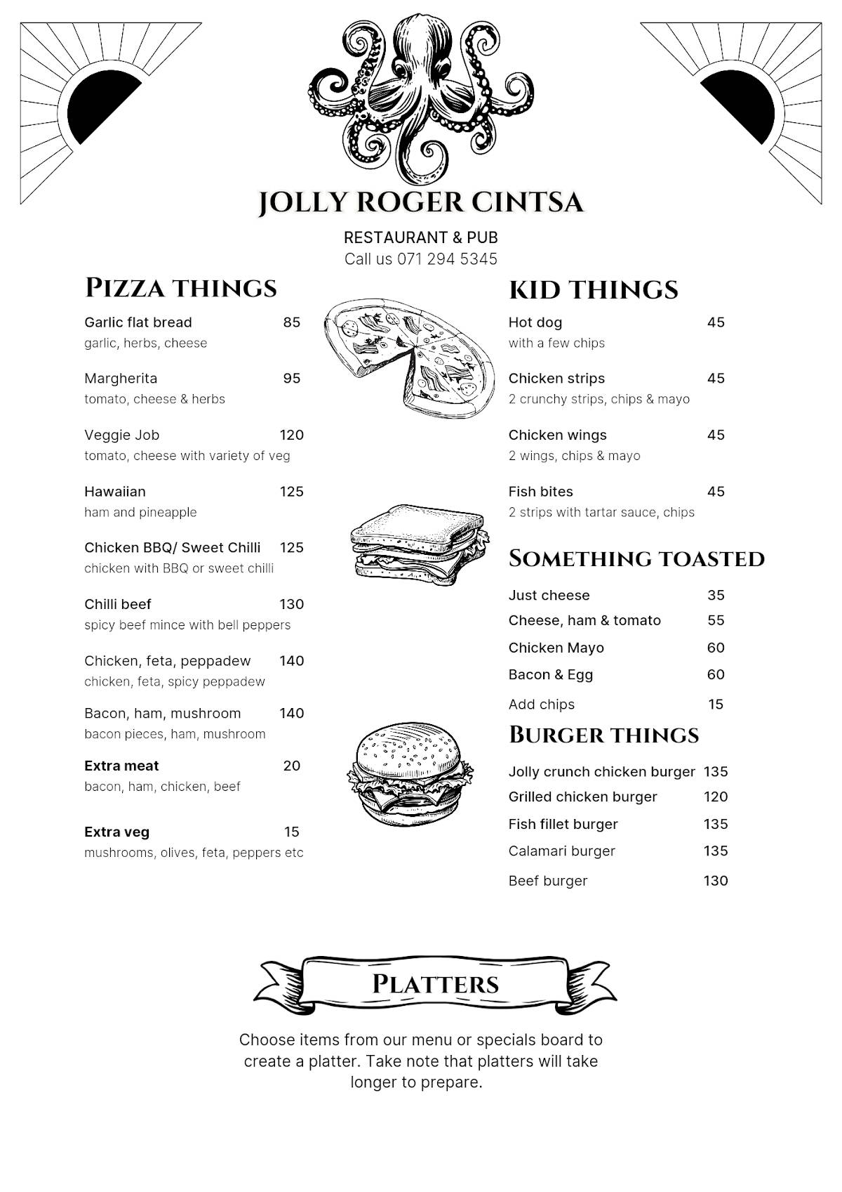 Menu at Jolly Roger - Cintsa Restaurant, East London