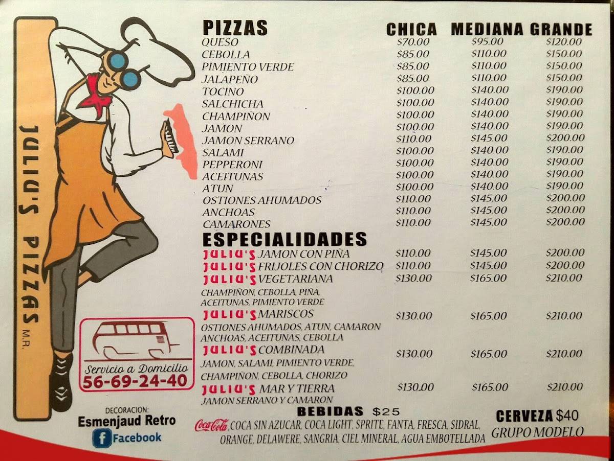 Carta del restaurante Julius Pizzas, Ciudad del México, Filadelfia 182