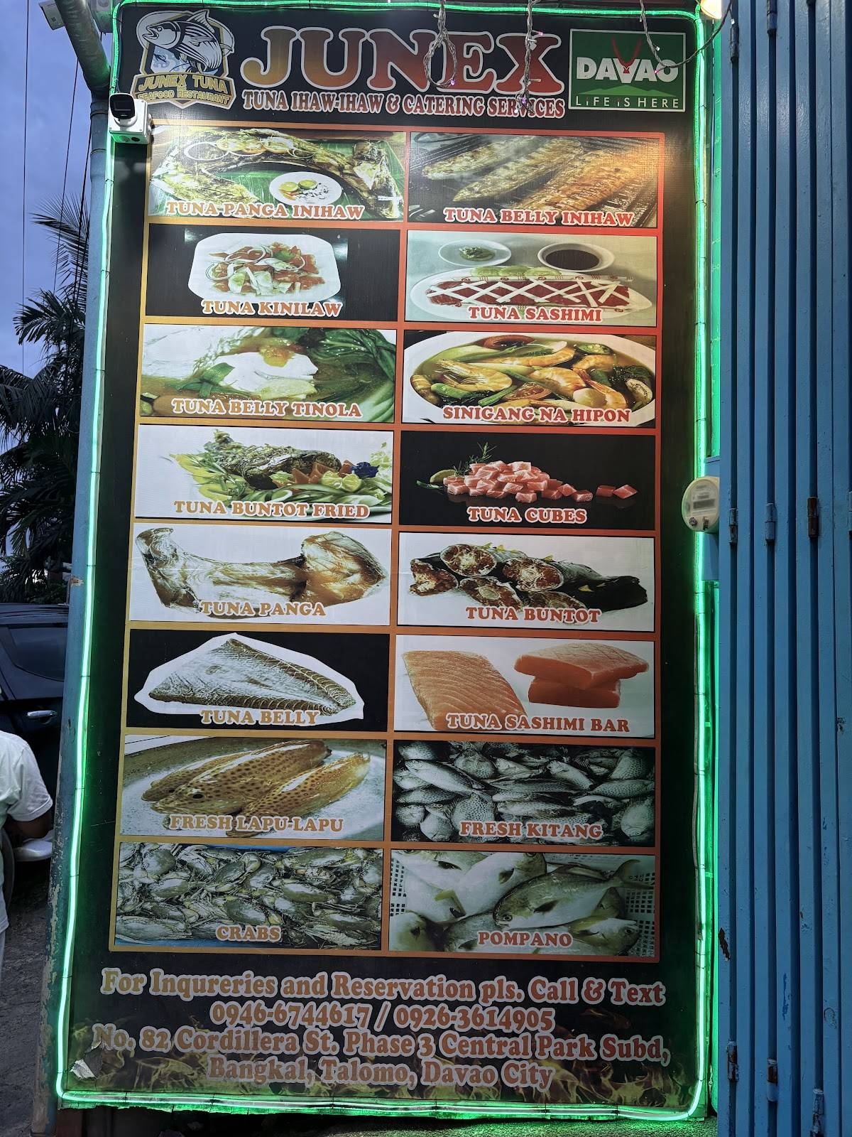 Menu at Junex Tuna & Seafood restaurant, Davao City