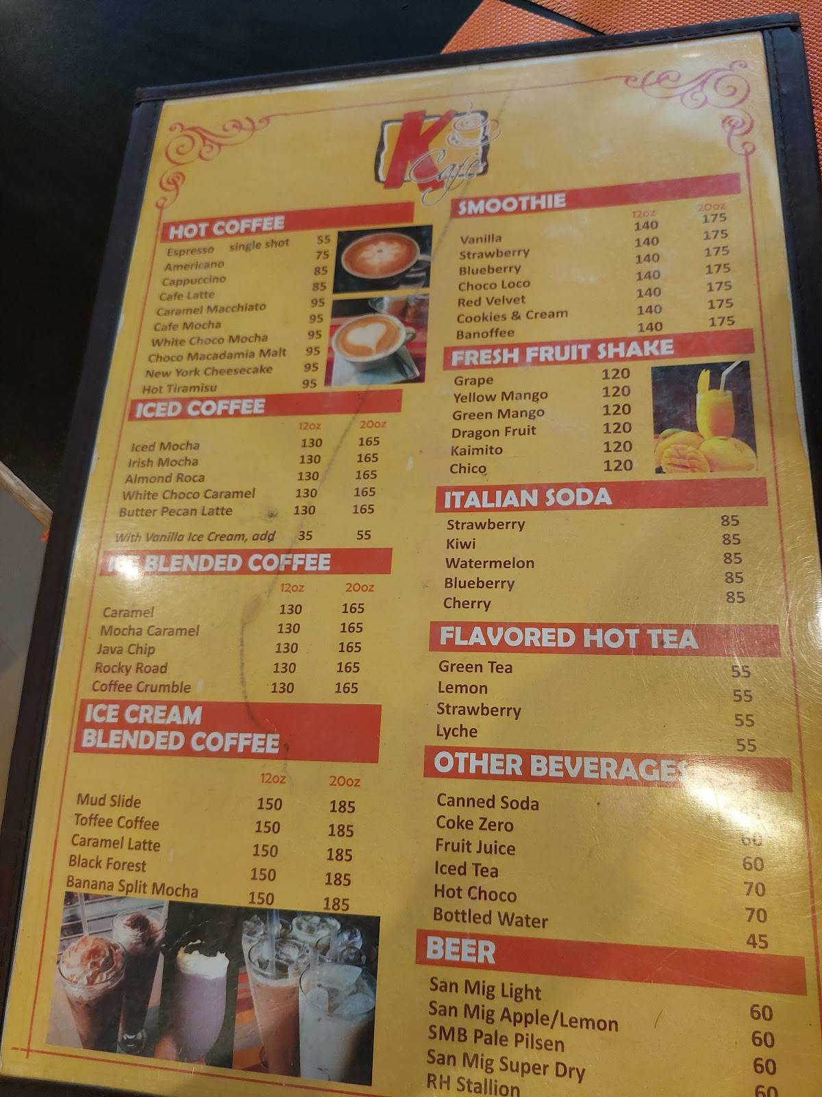 Menu at K Cafe, Angeles, 4HMP+FGV