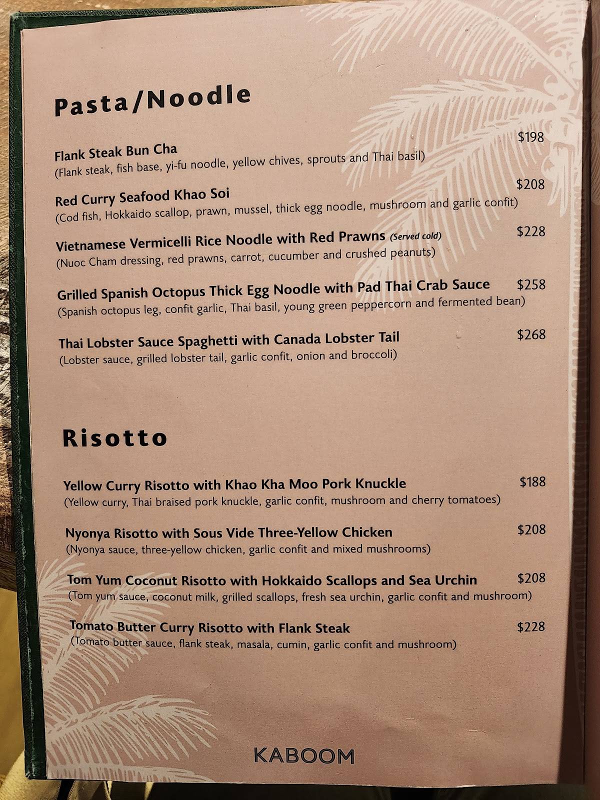 Menu at KABOOM pub & bar, Hong Kong, 20/F