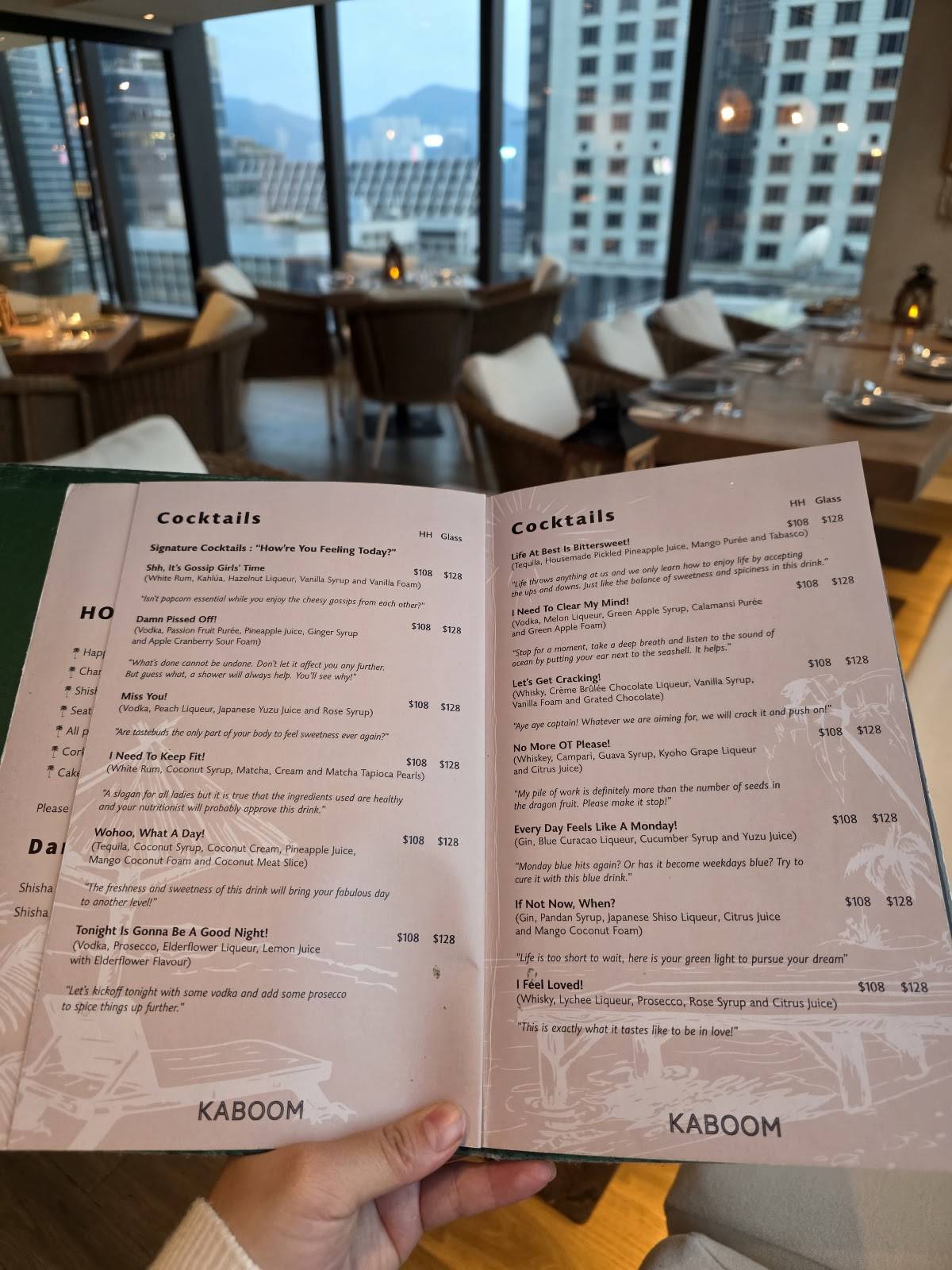 Menu at KABOOM pub & bar, Hong Kong, 20/F