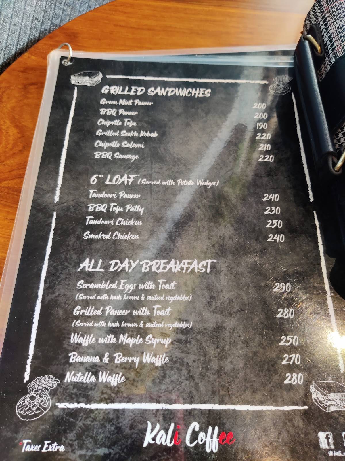 Menu at KALI COFFEE, Panchkula