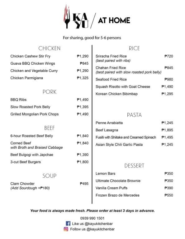 Menu at KAYU Kitchen & Bar, Cebu City