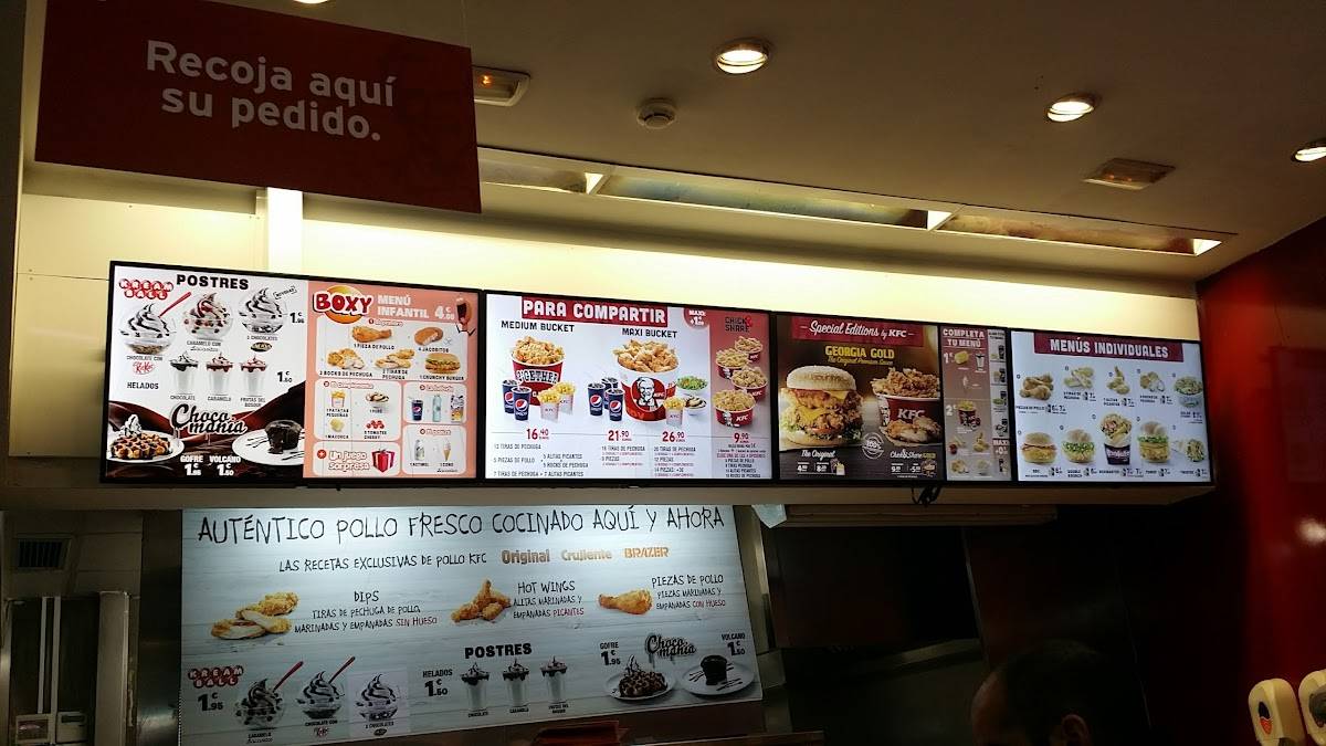 Menu at KFC fast food, Madrid, C. Mayor