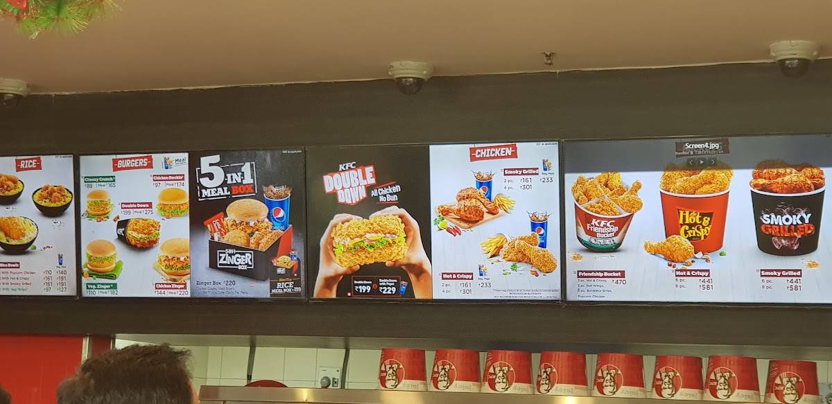 Menu at KFC, New Delhi, Indira Gandhi International Airport