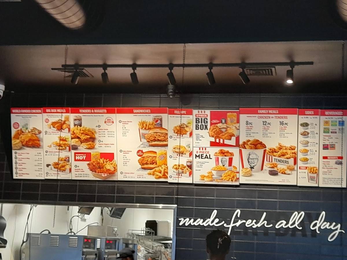 Menu at KFC fast food, New York City, 203 W 125th St