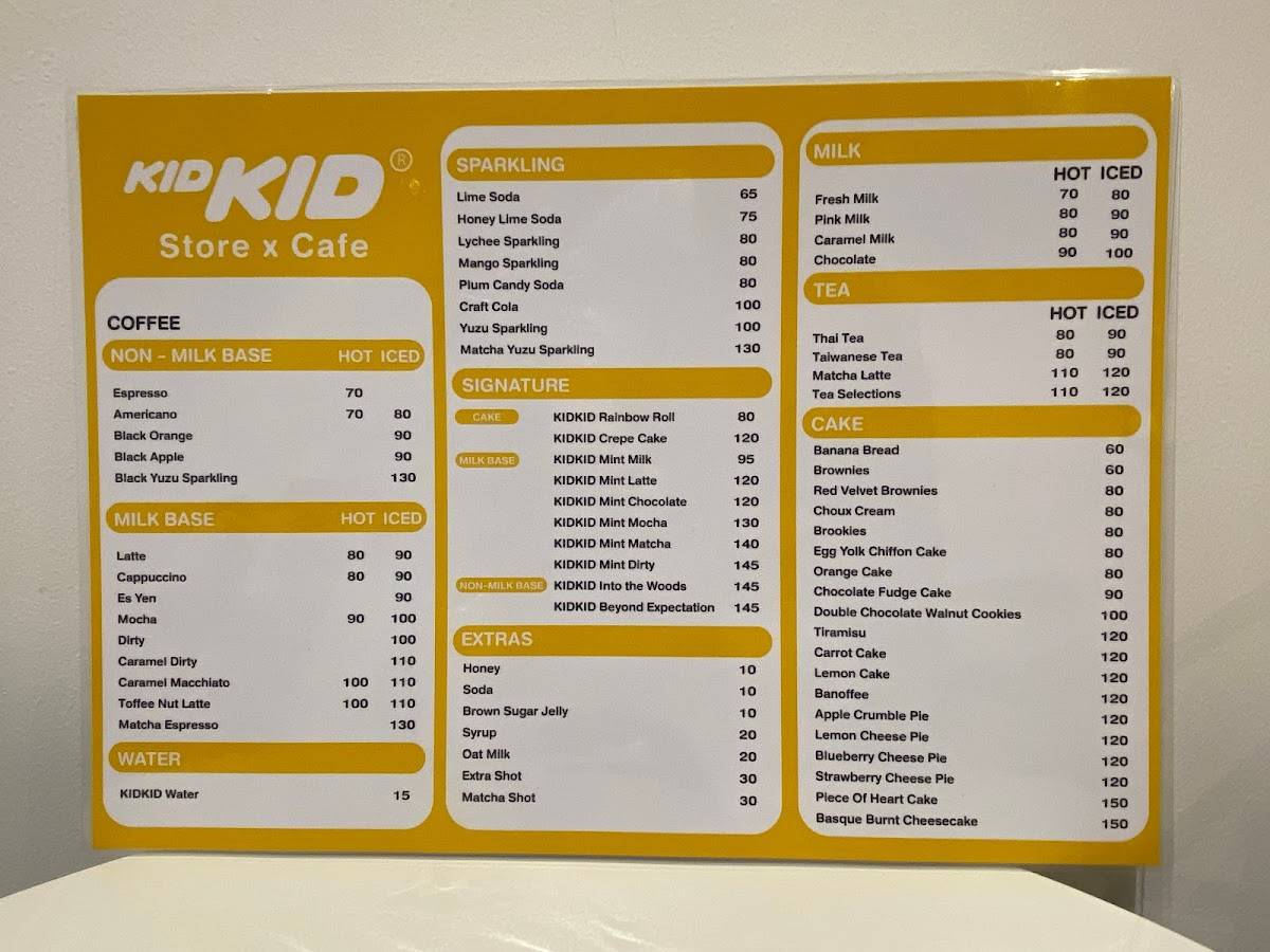 Menu at KIDKID Store x Cafe, Bangkok