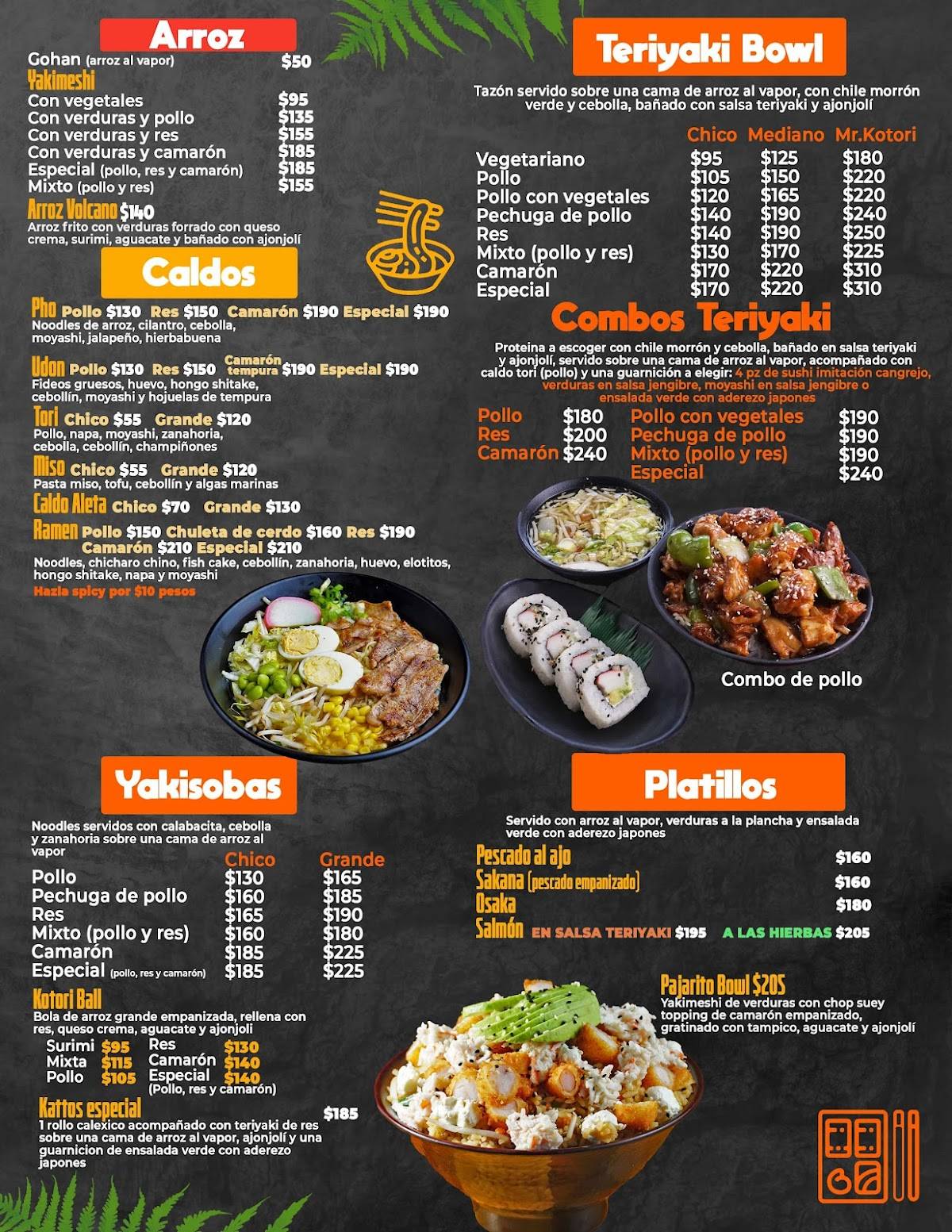 Menu at KOTORI WOK restaurant, Tijuana