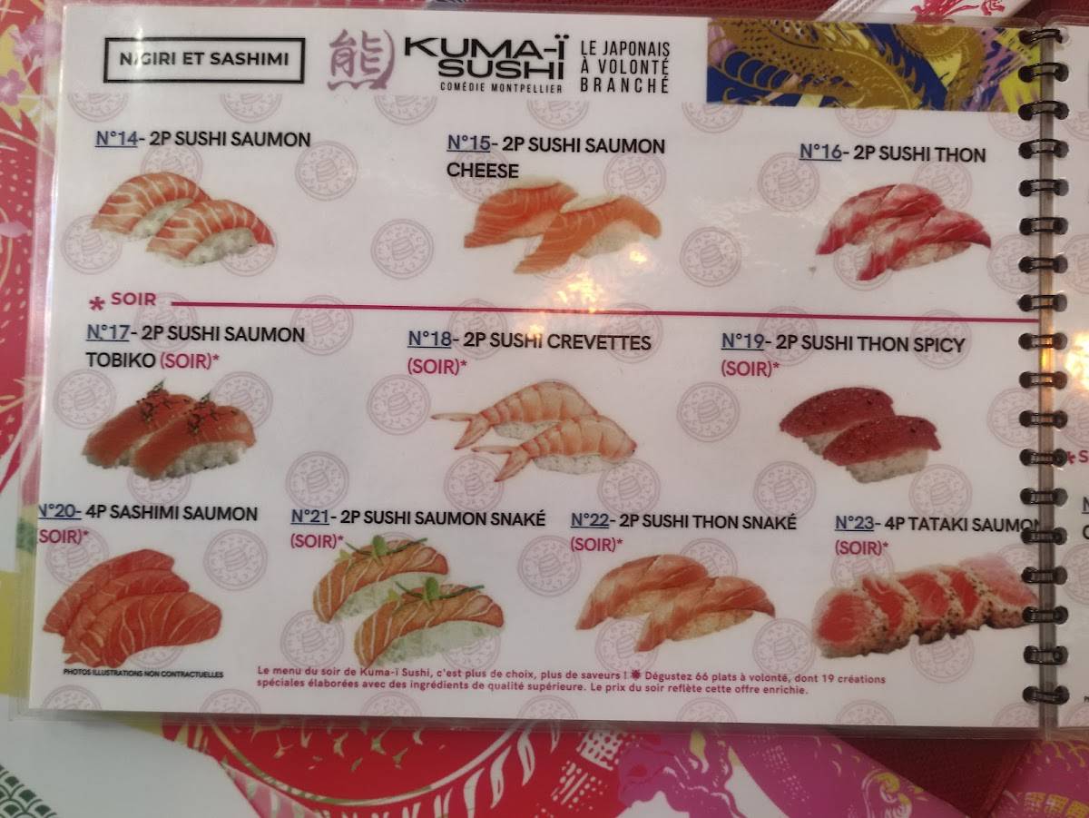 Menu au KUMA-Ï SUSHI JAPONAIS A VOLONTÉ MONTPELLIER restaurant, Montpellier