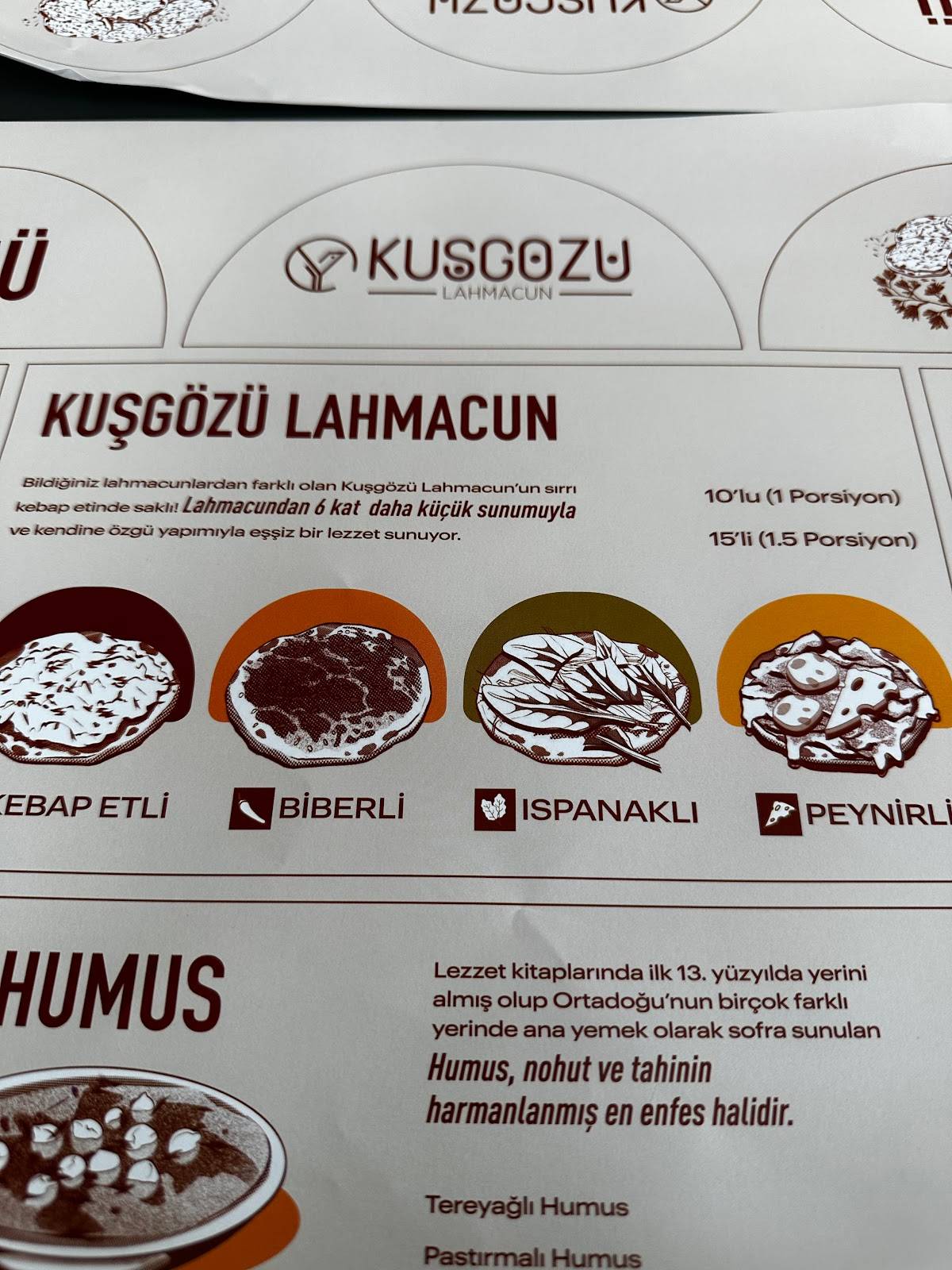 Menu at KUŞGÖZÜ LAHMACUN, Istanbul