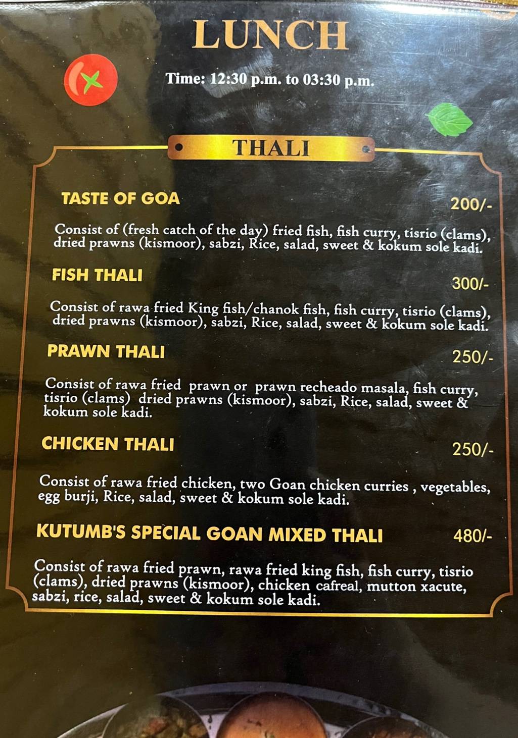 Menu at Kutumbh Multicuisine Restaurant, Panaji