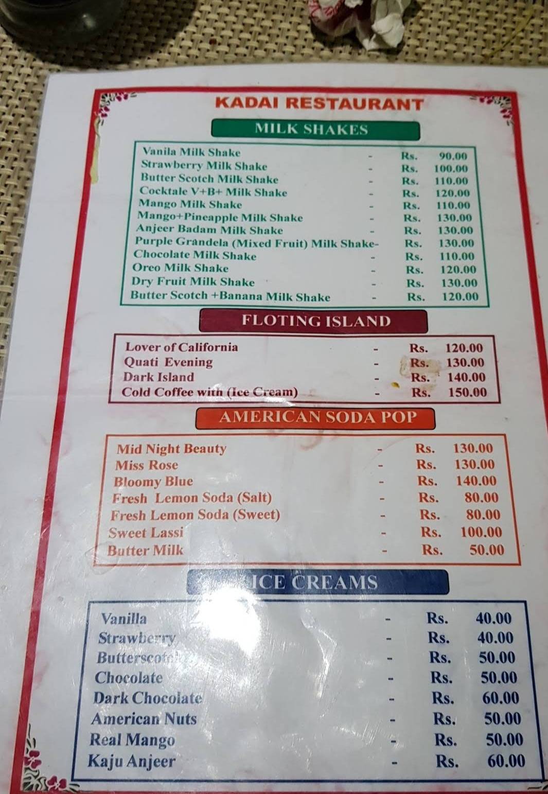 Menu at Kadai A/C Family Restaurant, Hanamkonda