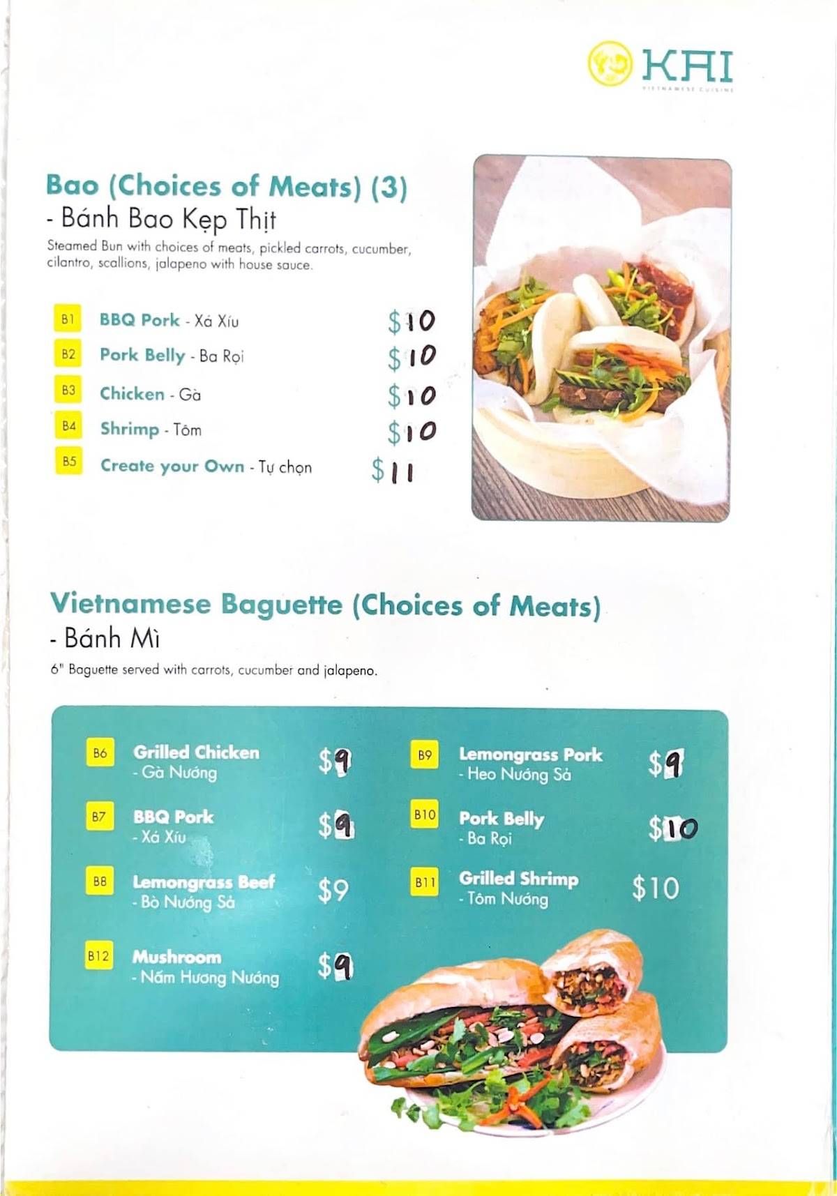 Menu at Kai Vietnamese Cuisine restaurant, Tulsa