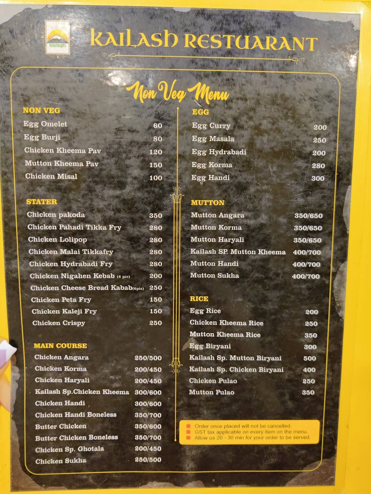 Menu at Kailash Restaurant, Lonavala, Pune, Lonavala