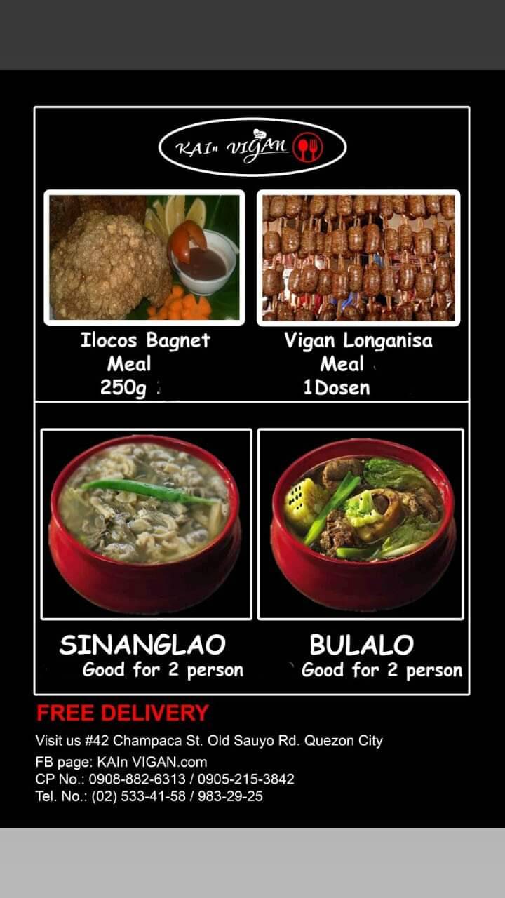 Menu at Kain Vigan restaurant, Quezon City, 42 Old Sauyo Rd