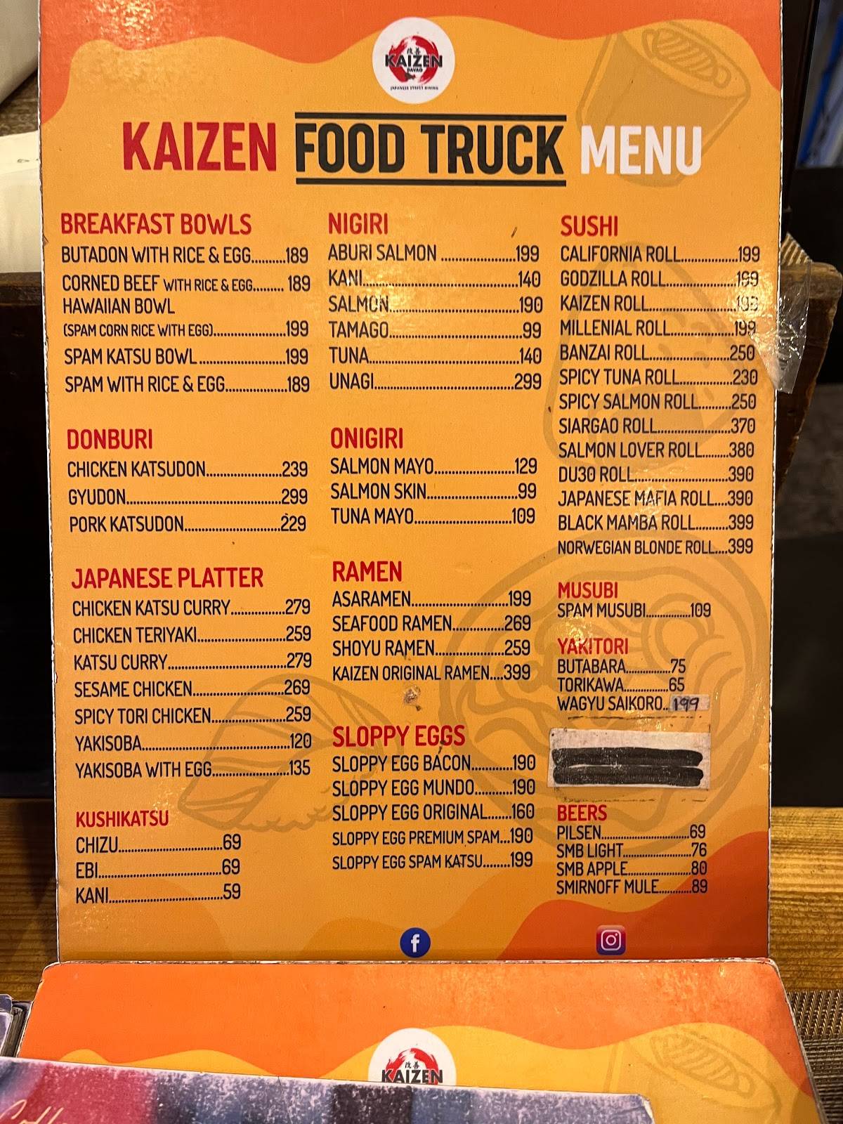 Carta del restaurante Kaizen Food Truck, Dávao