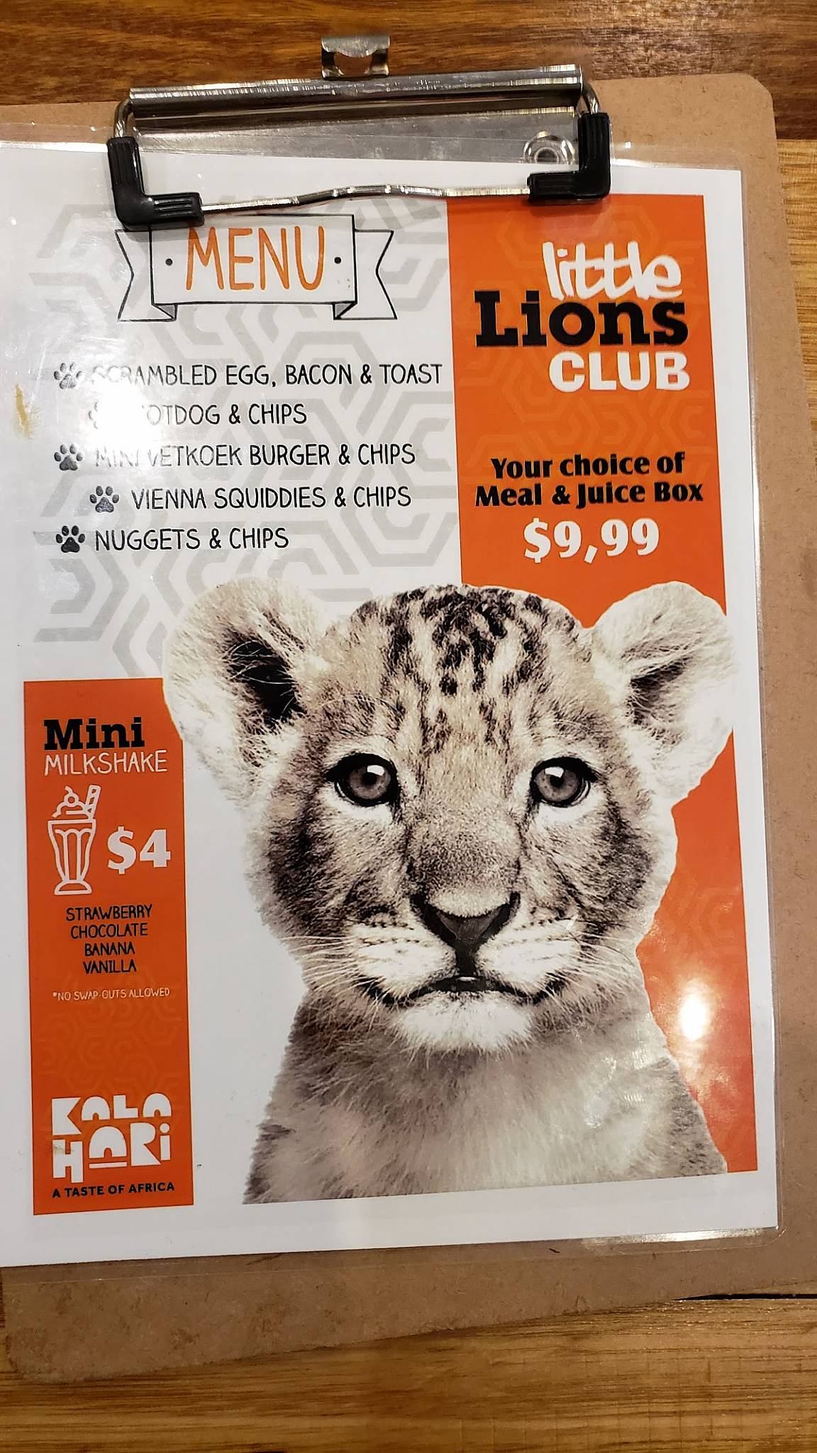 Menu at Kalahari A Taste of Africa restaurant, Willetton