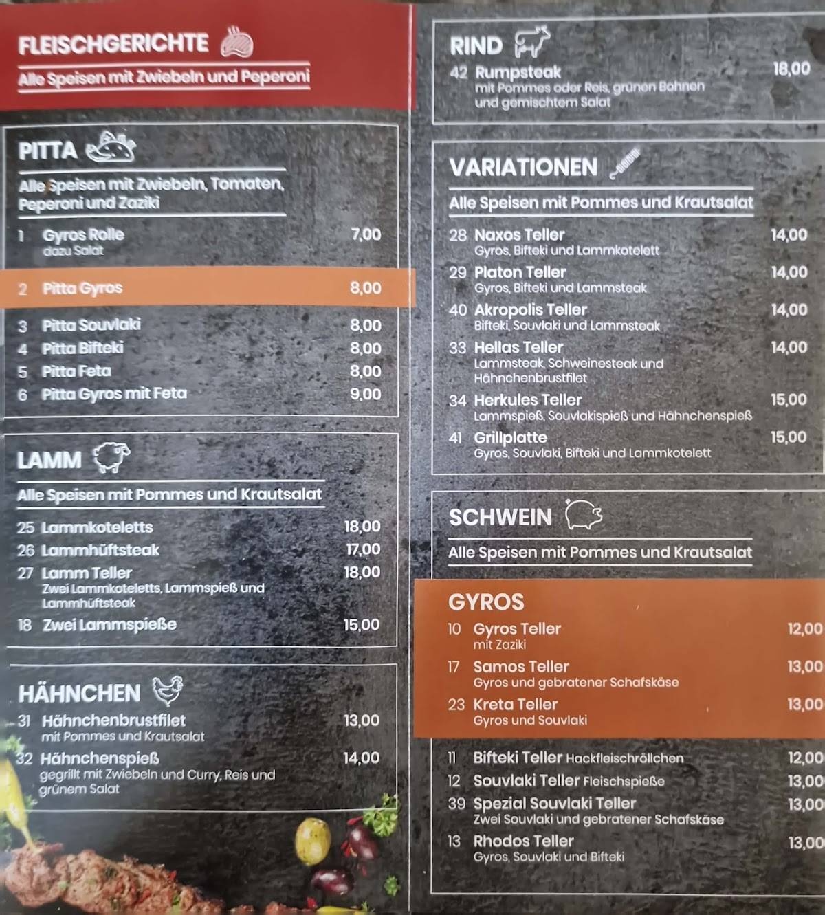 Speisekarte von Kalimera - Gyros Grill restaurant, Gießen