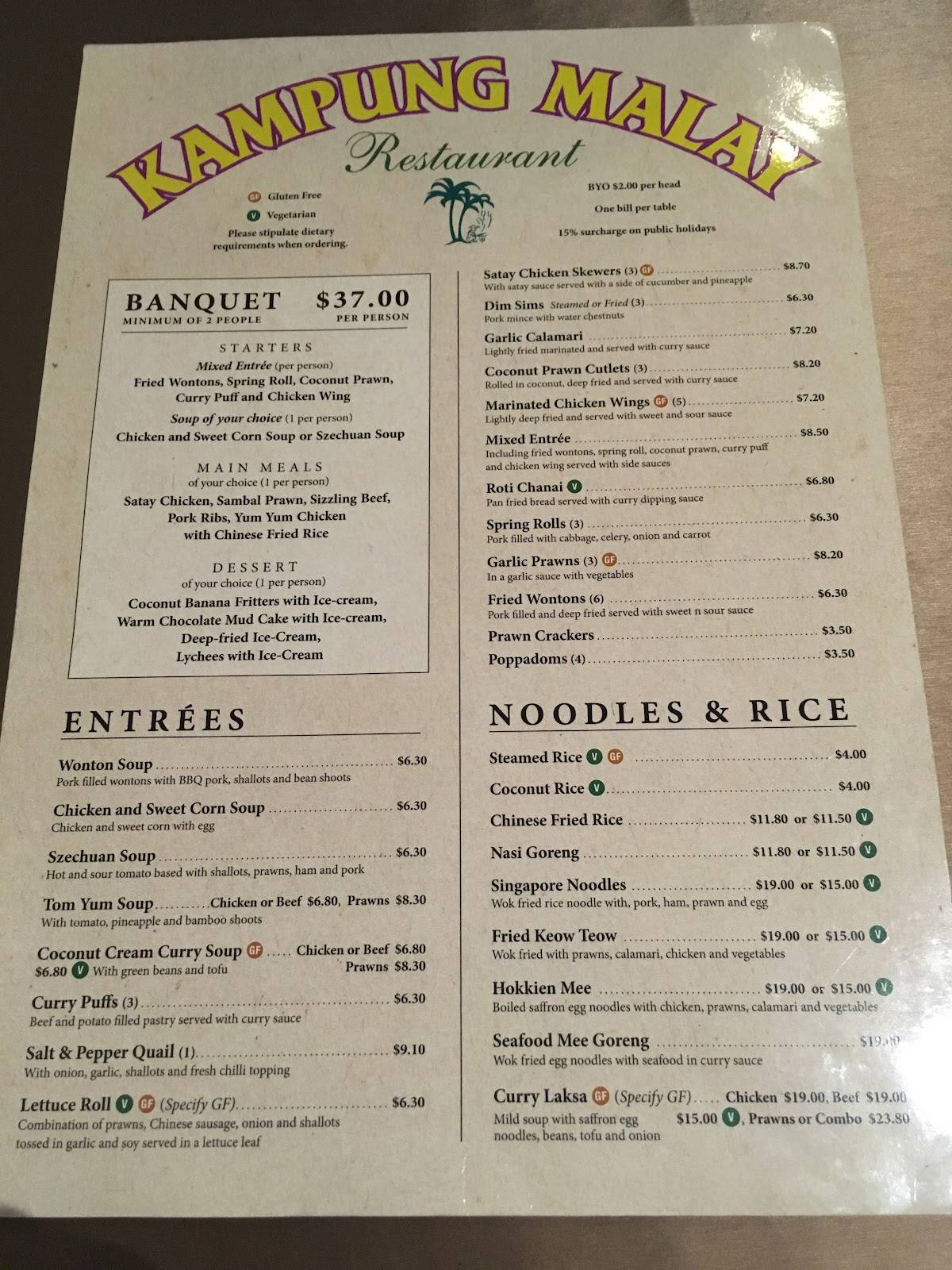 Menu at Kampung Malay Restaurant, Bundall, Shop 6&7
